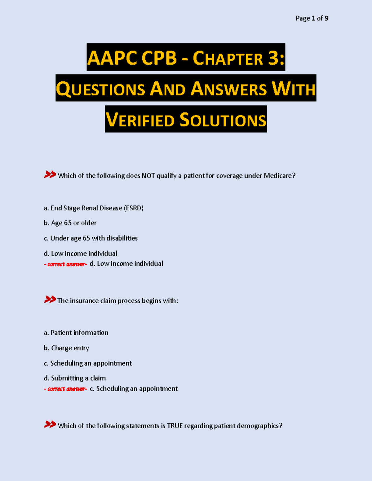 AAPC CPB CHAPTER 3: Q&A WITH VERIFIED SOLUTIONS - Studocu