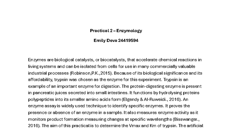 BI201 - Practical 2: Enzyme Kinetics of Trypsin Using BAPNA - Studocu