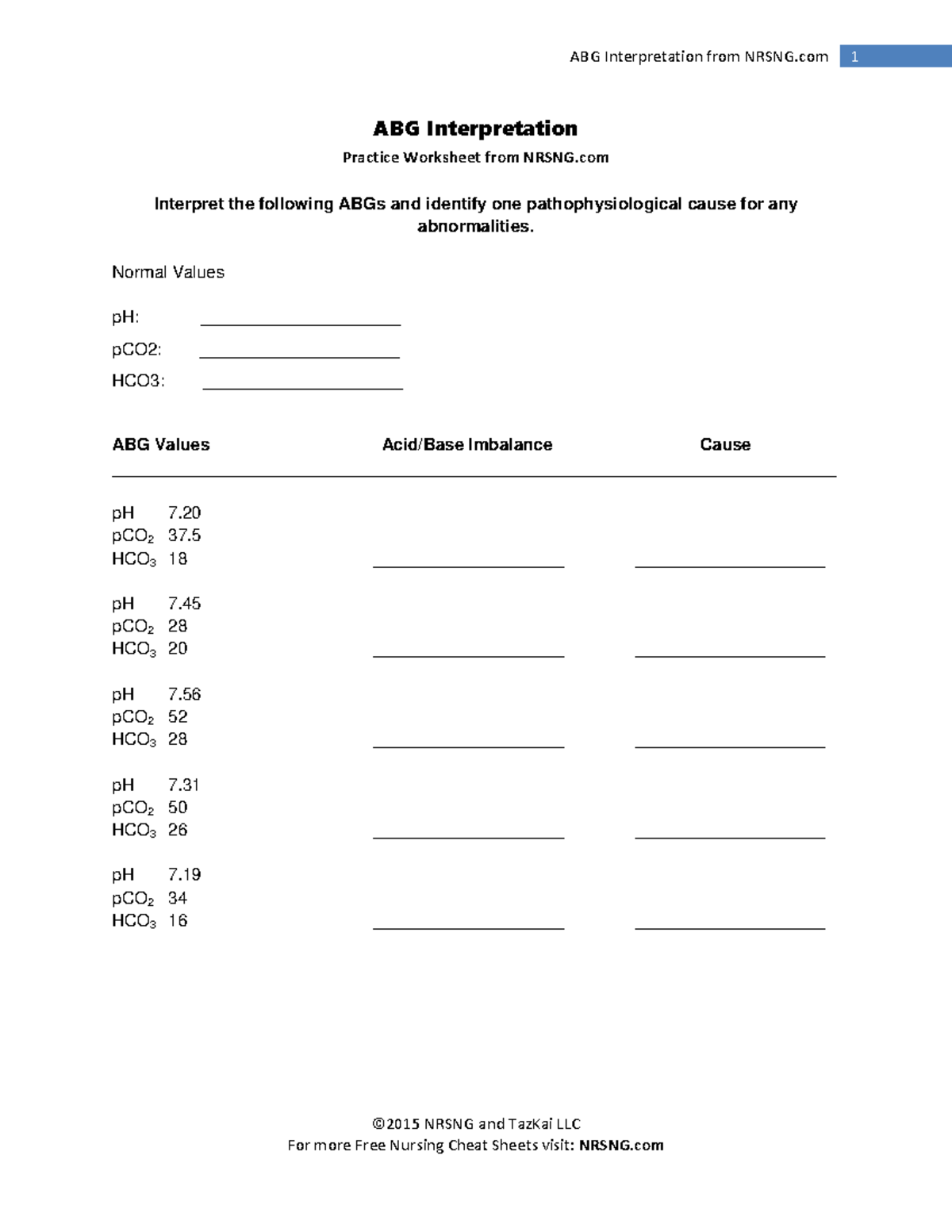 ABG Interpretation - for study - For more Free Nursing Cheat Sheets ...