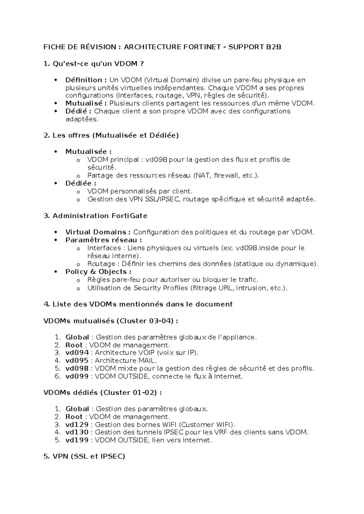 FICHE DE RÉVISION : ARCHITECTURE FORTINET SUPPORT B2B - Studocu