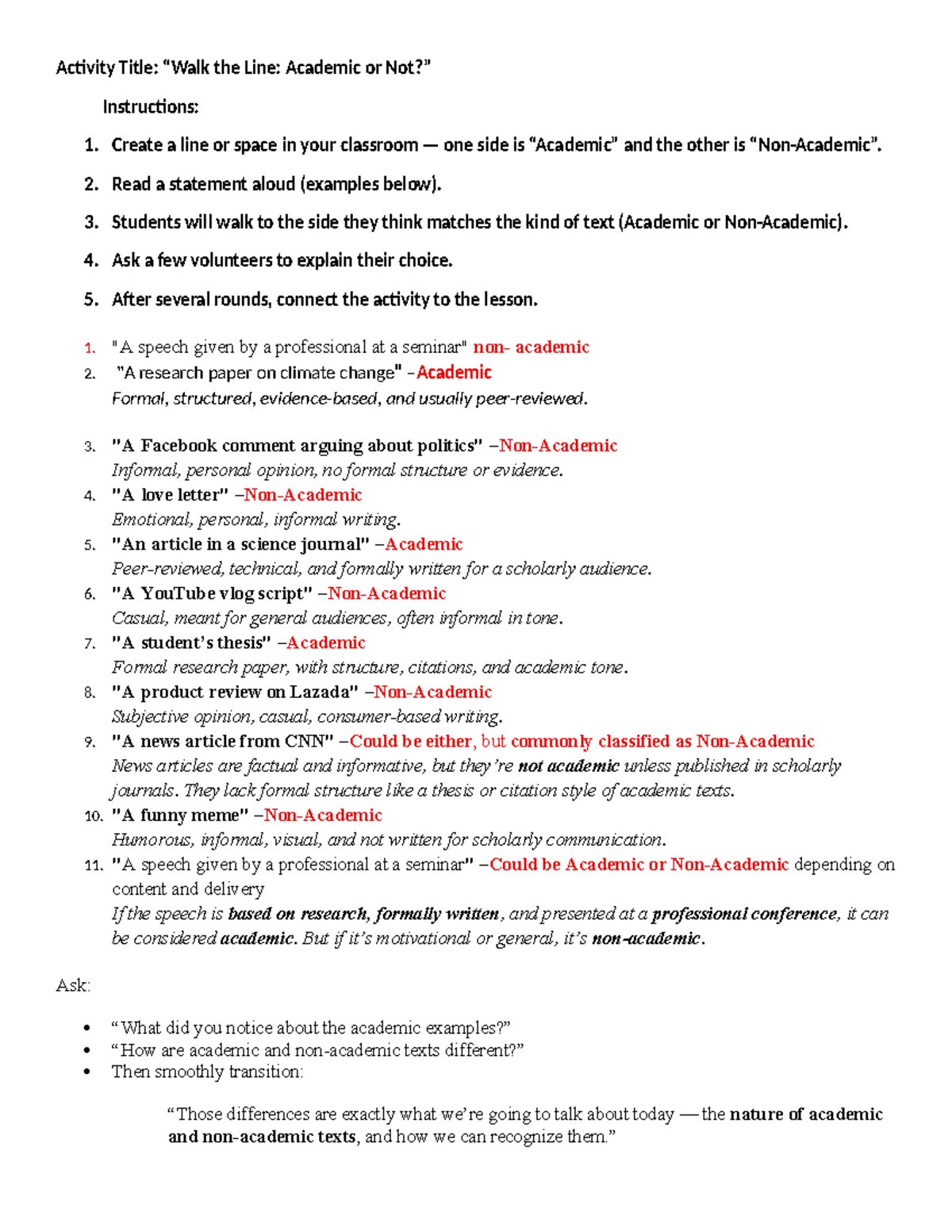 Activity Title: Understanding Academic vs. Informal Texts - Discussion ...