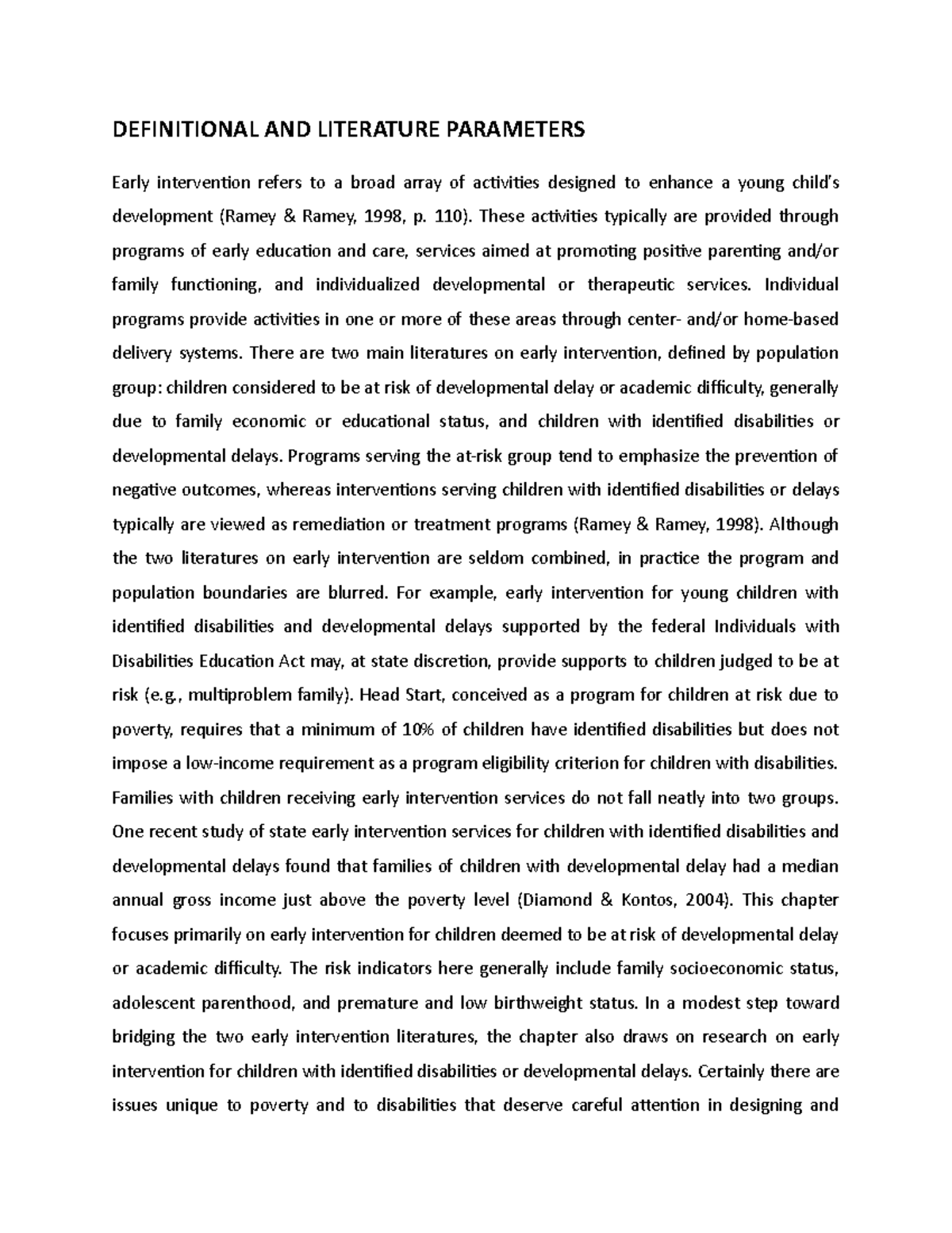 Definitional AND Literature Parameters - DEFINITIONAL AND LITERATURE ...