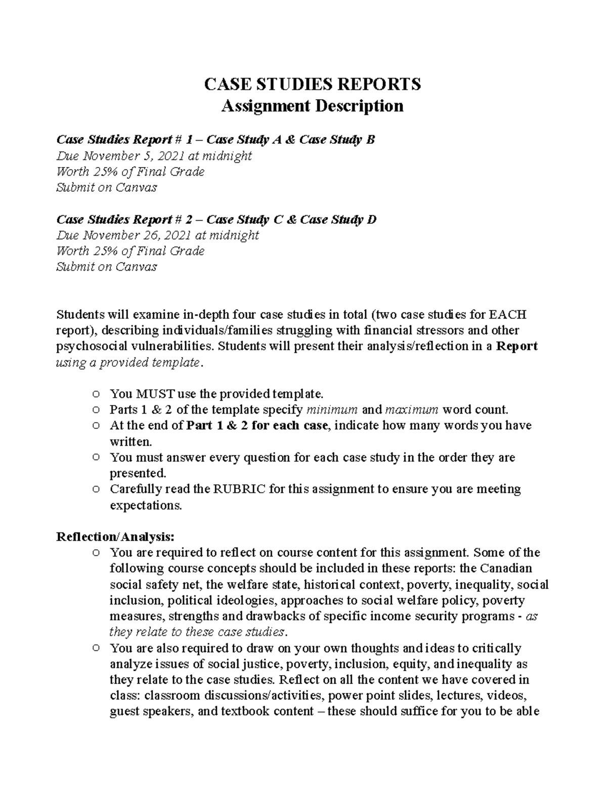Case study rubric - RRR - CASE STUDIES REPORTS Assignment Description ...