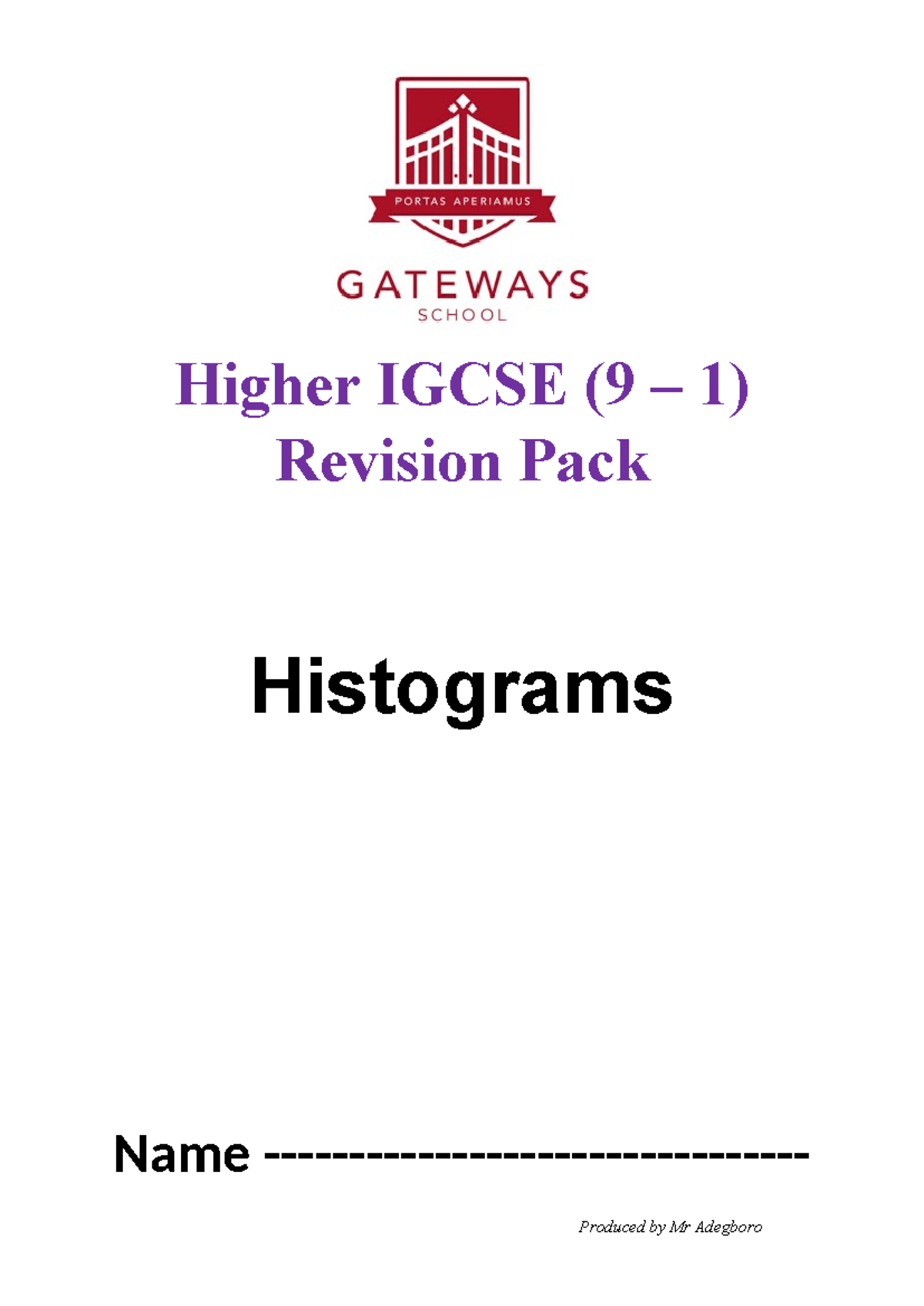 04 - IGCSE Revision Pack: Practice Questions on Histograms - Studocu