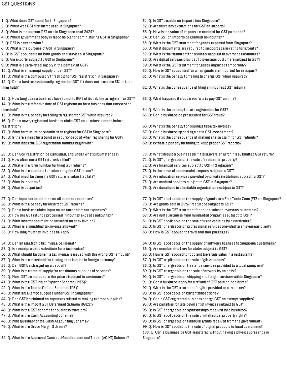 GST Questions and Answers for Topic 175: Comprehensive Guide - Studocu