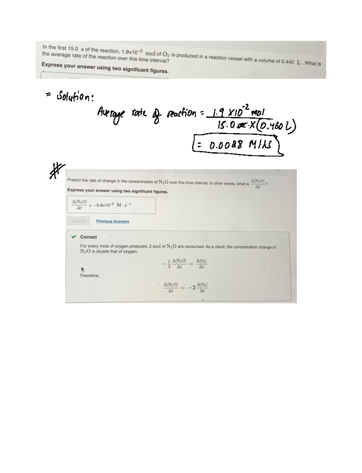 Kinetics homework - Solution Average rate of reaction 1 10 40115 0 0 ...