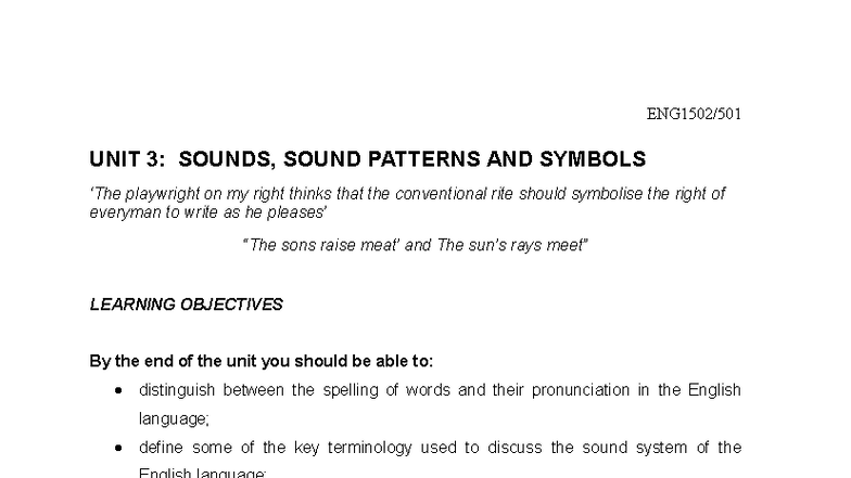 ENG1502 - Unit 3: Exploring Sounds, Patterns, and Symbols in English ...