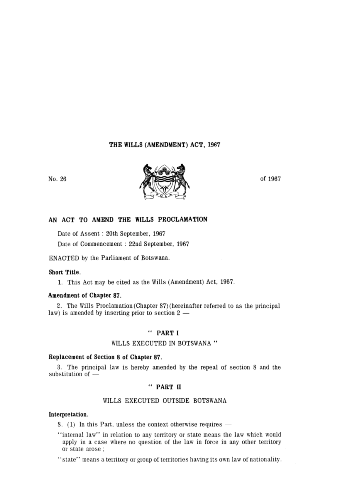 Wills (Amendment) Act, No. 26 of 1967 - Botswana Legal Changes - Studocu