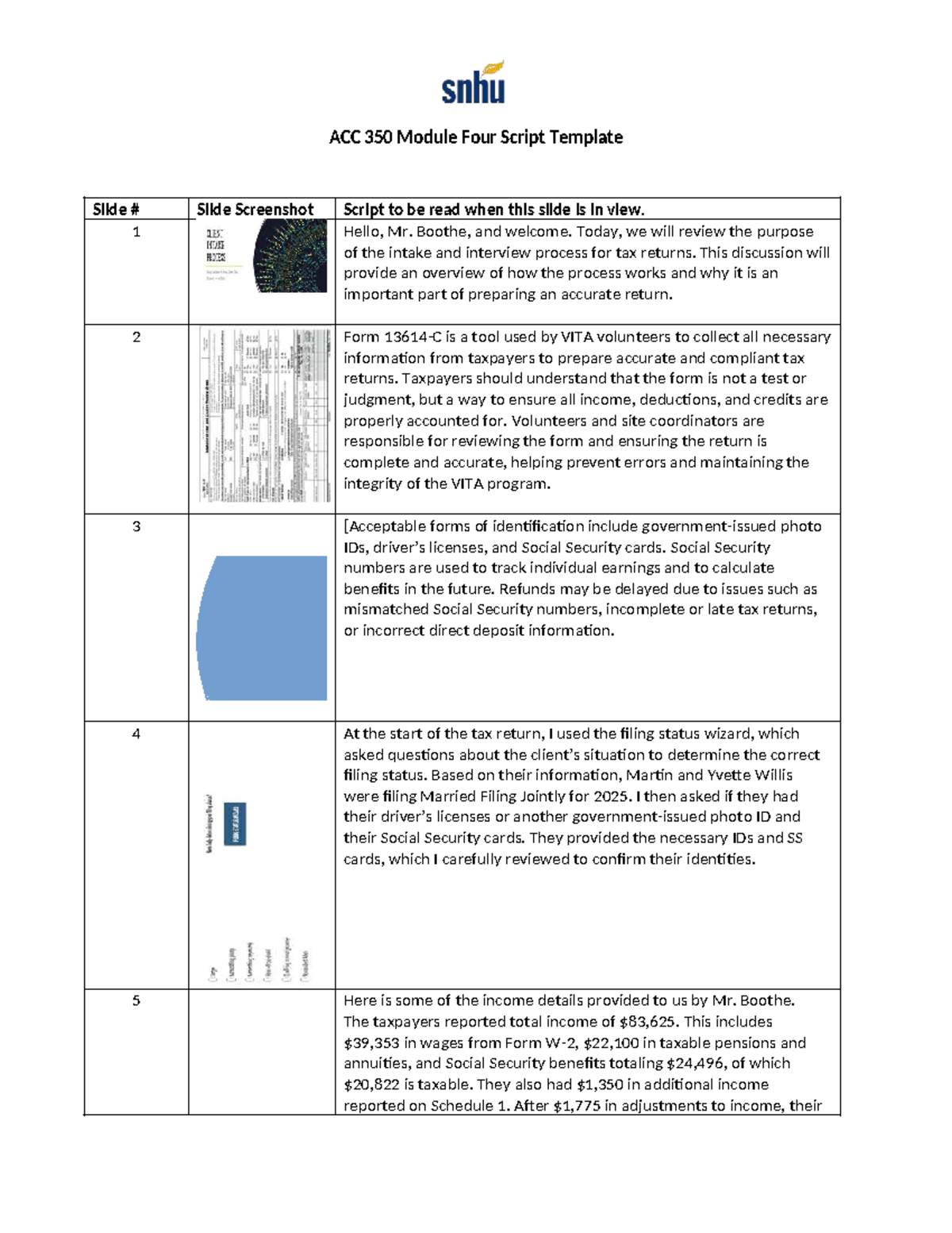 ACC 350 Module Four Completed Script for Tax Interview Process - Studocu