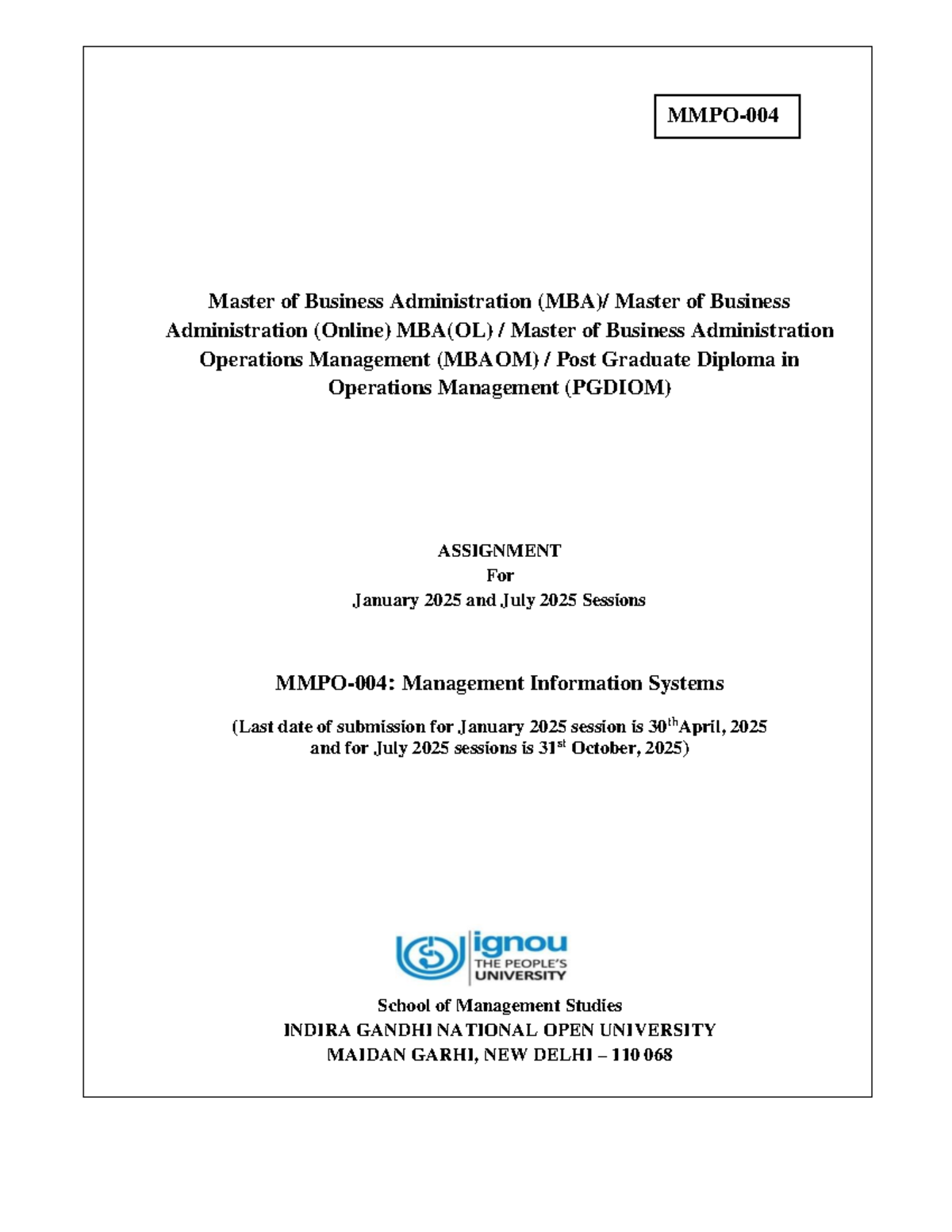 MMPO-004 - Project Assignment for MBAOM January & July 2025 Sessions ...