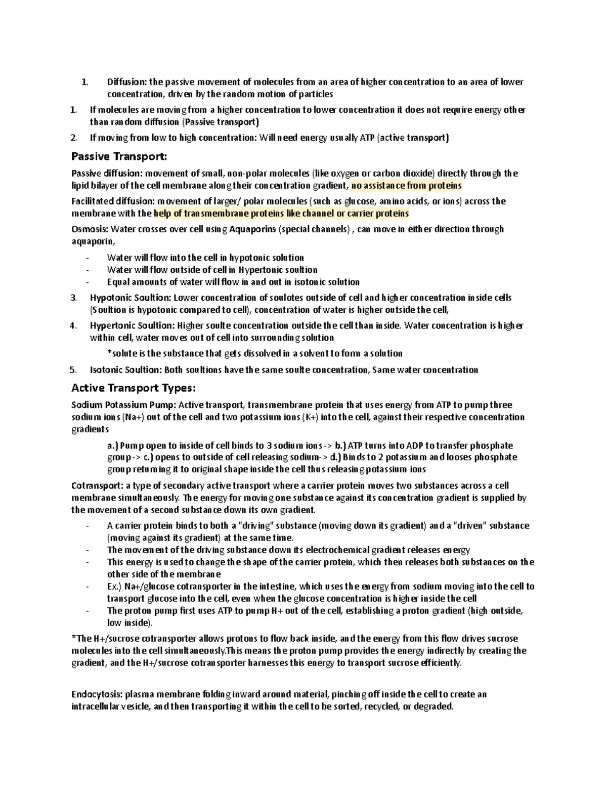 Diffusion & Transport Mechanisms: Passive & Active Processes - Studocu