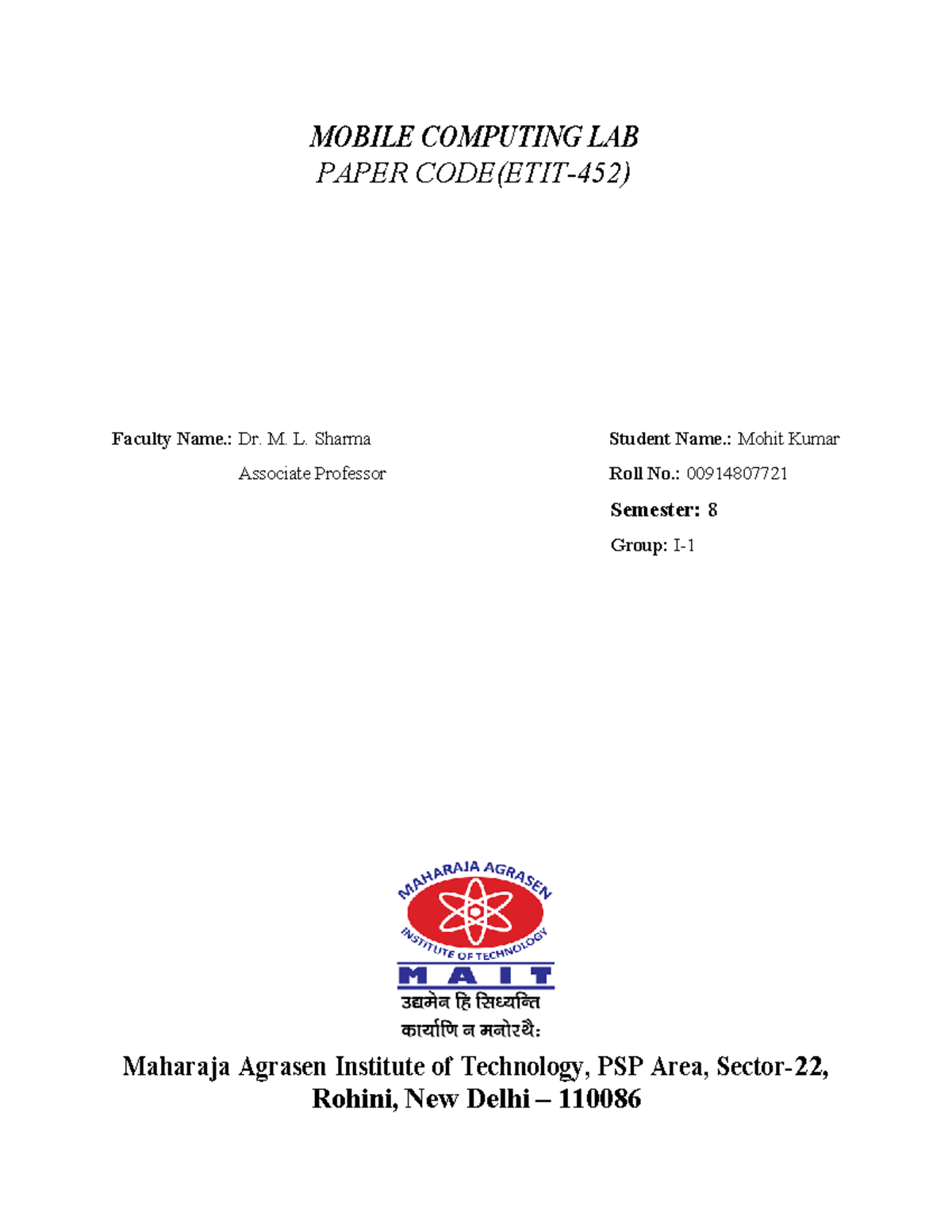 Mobile Computing LAB MAIT - MOBILE COMPUTING LAB PAPER CODE(ETIT-452 ...