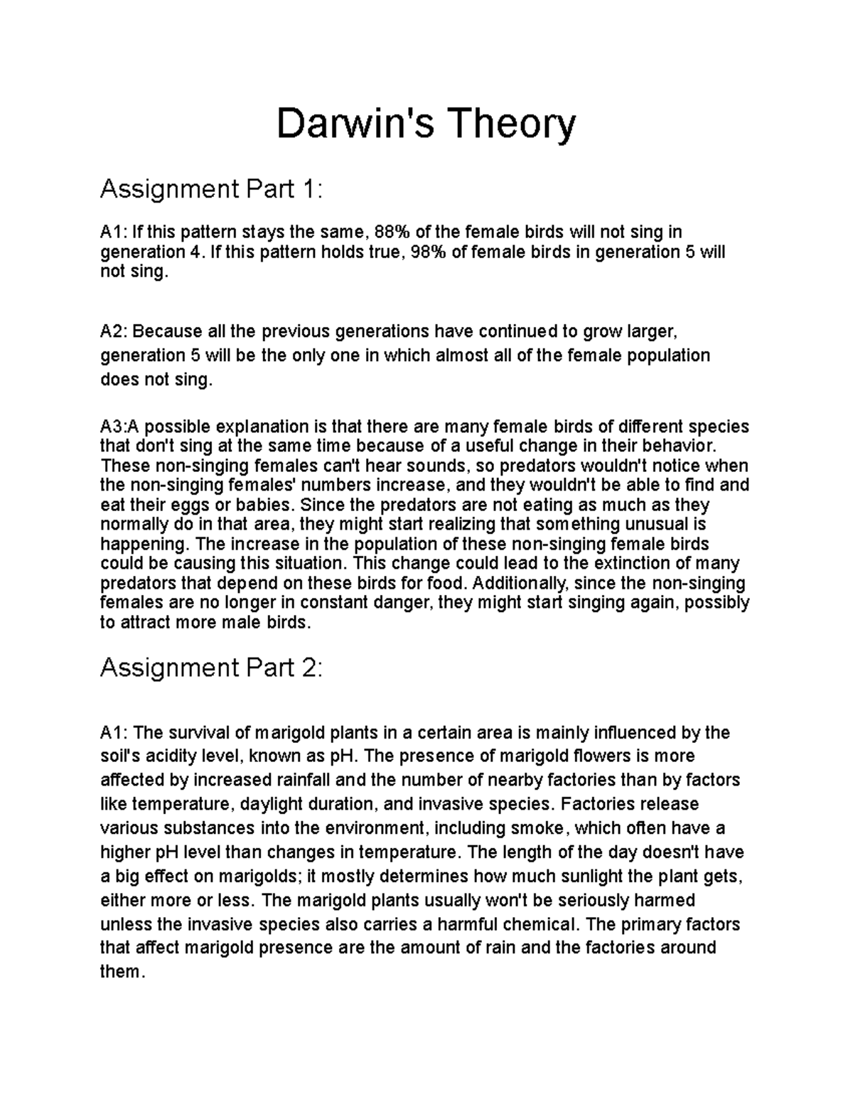 BIO 101: Darwin's Theory Lab Report - Evolutionary Patterns Analysis ...