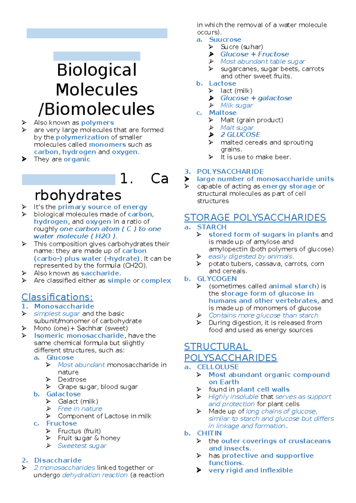 Biological Molecules Overview - Lesson 4 Notes for SCI 102 - Studocu