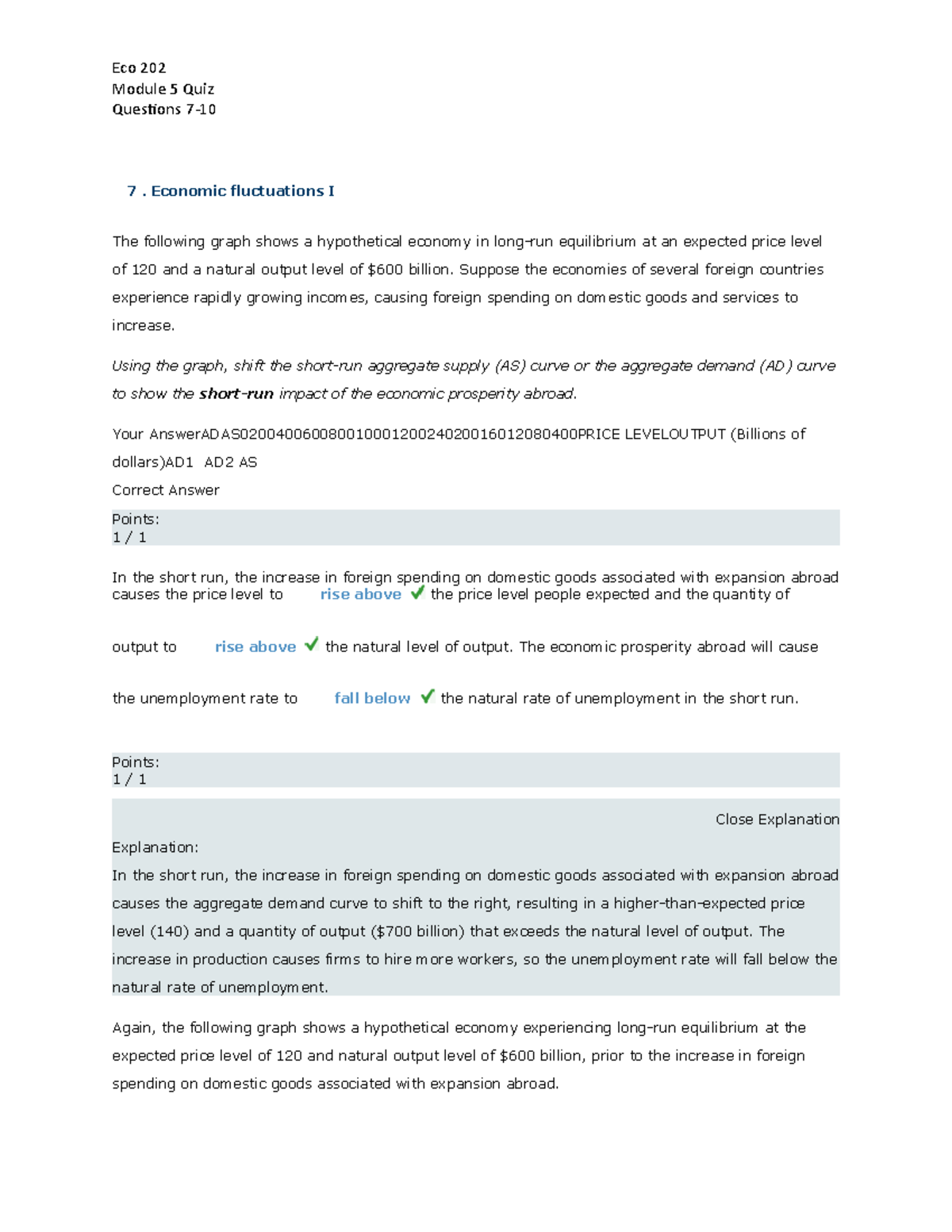 Eco202 - Module 5 Quiz: Economic Fluctuations and Analysis - Studocu