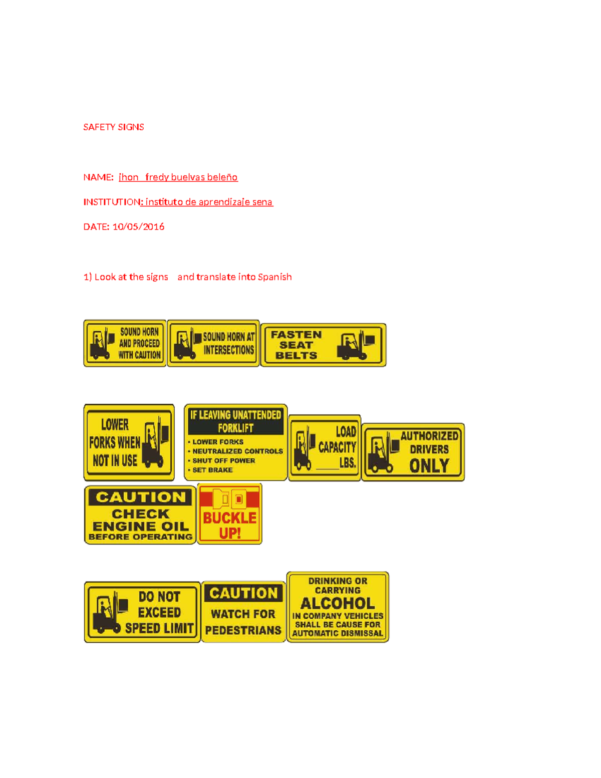 Safety Signs Translation - Forklift Signage in English & Spanish - Studocu