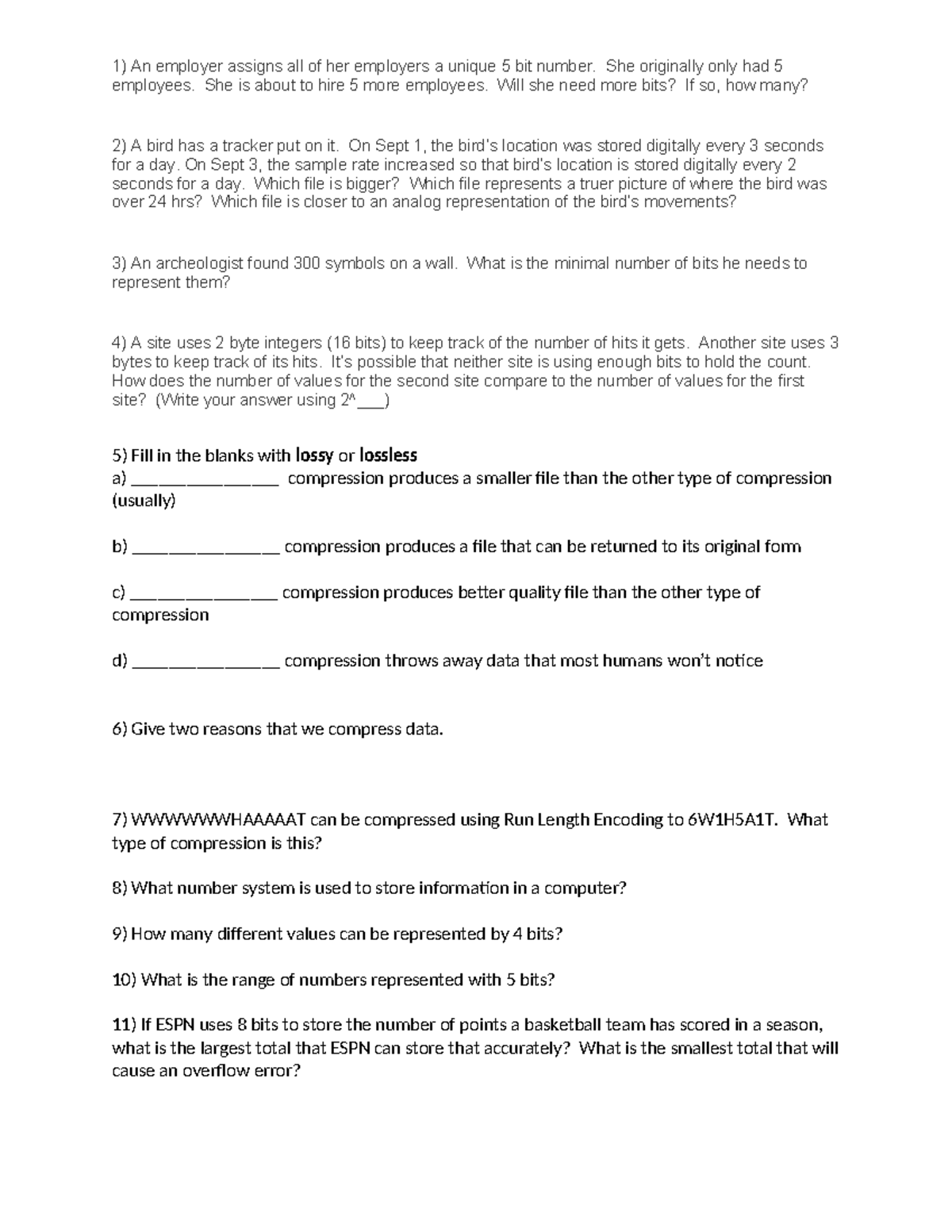 Unit 1 Partial Review - CS101: Bits, Compression, and Data ...