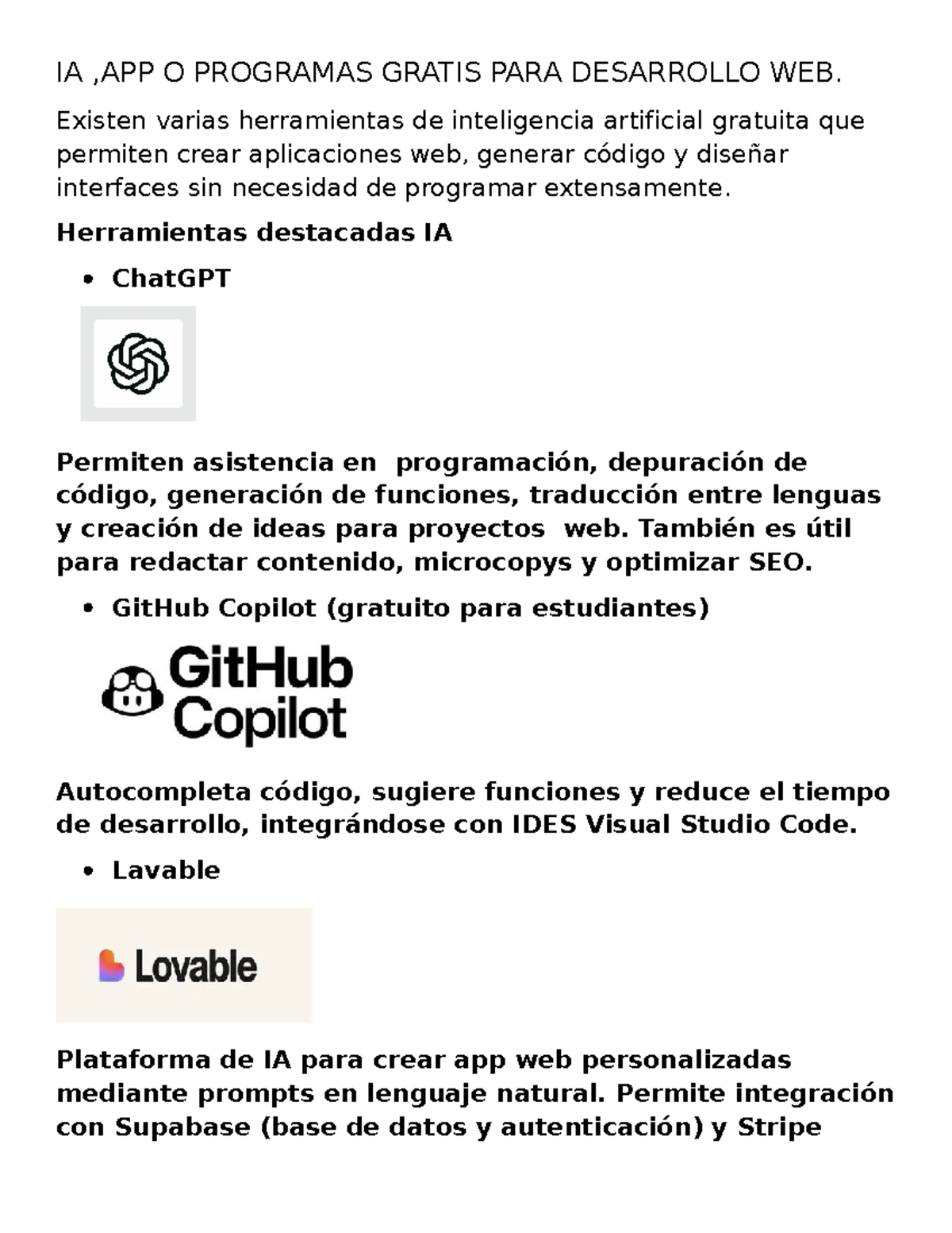 IA y Apps: Herramientas Gratuitas para Desarrollo Web - Studocu