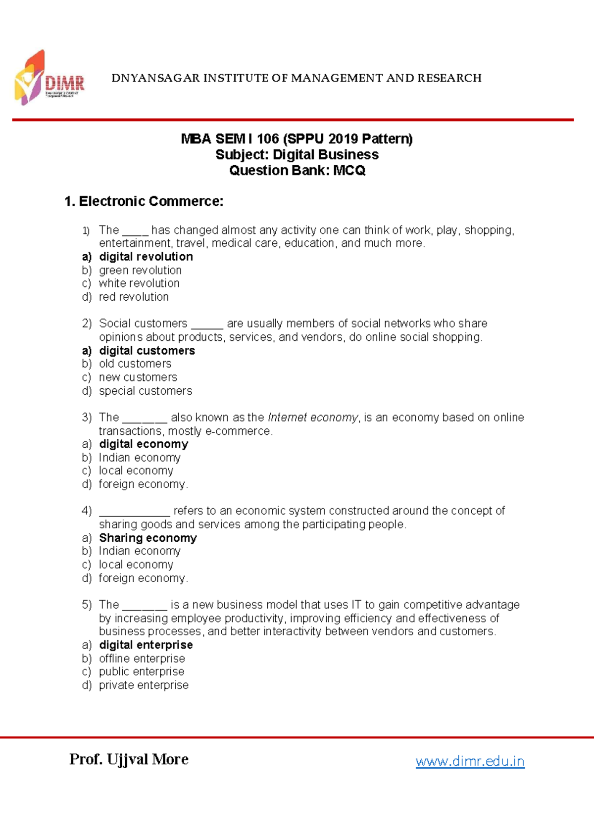 106 DB MCQ - Question Bank for 106 Digital Business MBA 2019 Pattern ...
