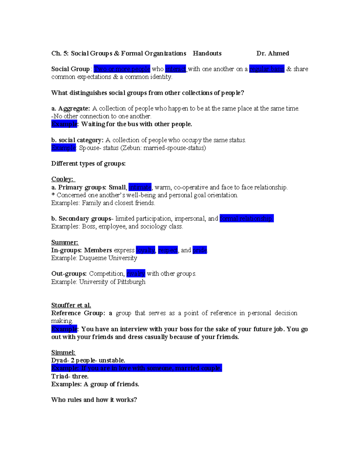 Sociology Handouts: Ch. 5 - Social Groups & Formal Organizations - Studocu