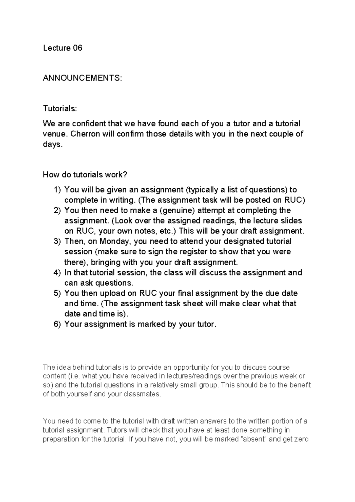 Tutorial Participation and Marking Criteria: Philosophy 2025 Guidance ...