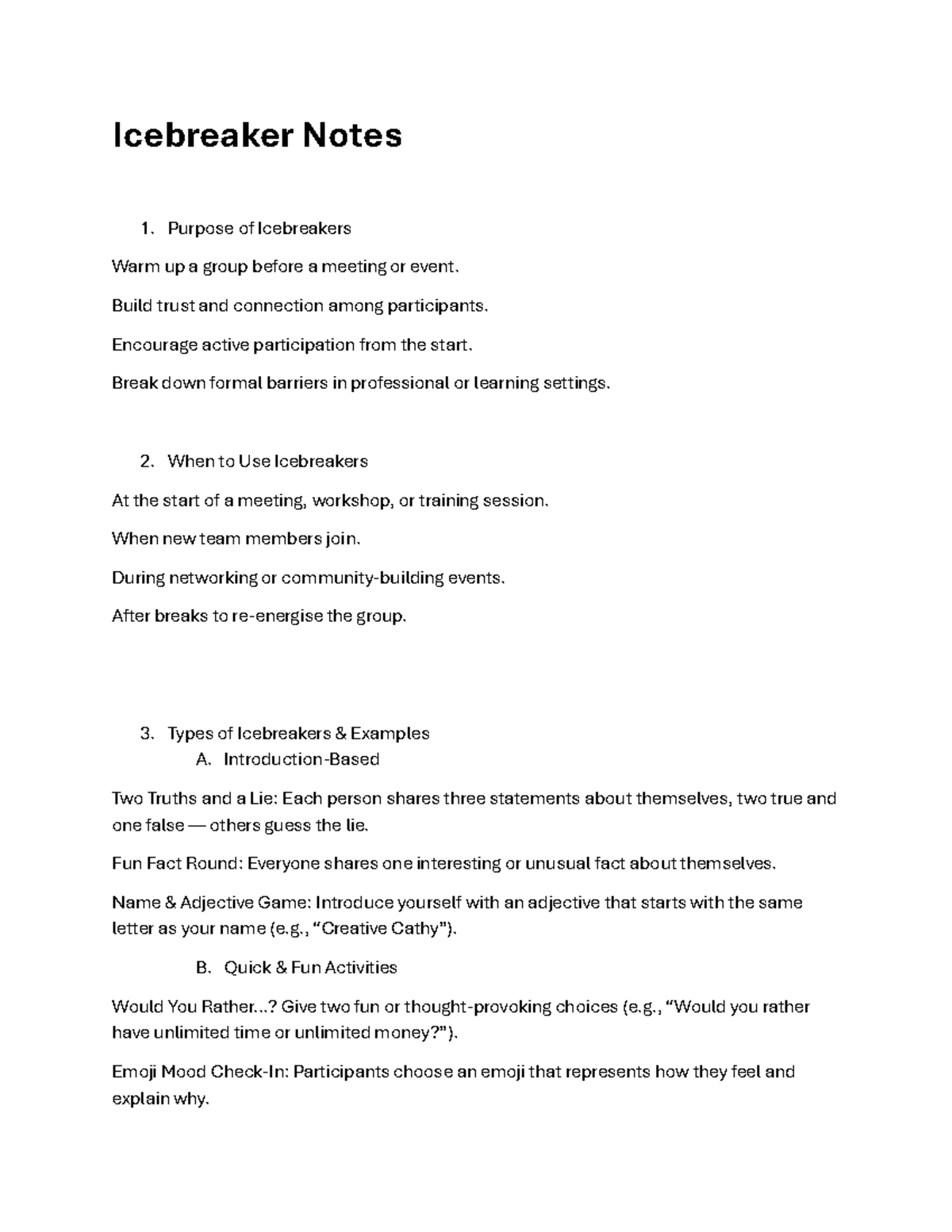 Icebreaker Notes: Engaging Activities for Meetings & Events - Studocu