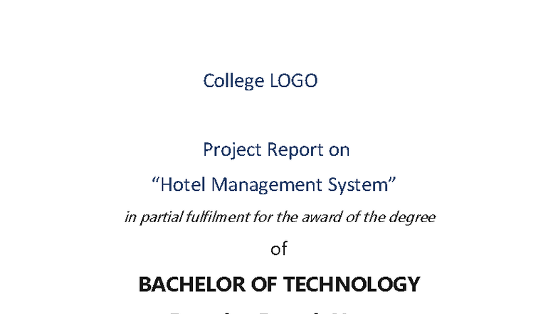 B.Tech Project Report: Hotel Management System for CSE - Studocu