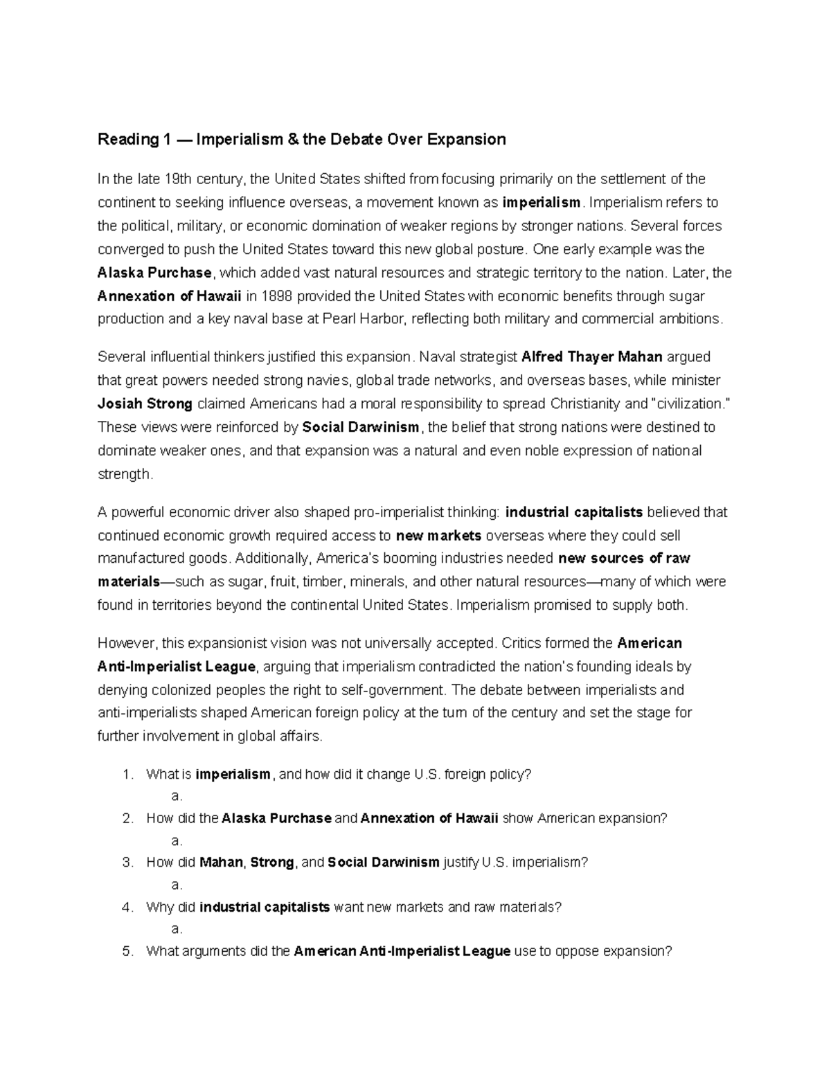 U.S. Imperialism & Progressive Era: Key Concepts and Debates - Studocu