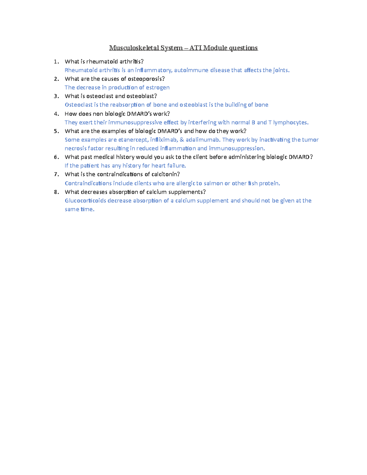 Musculoskeletal System – ATI Module questions completed ...