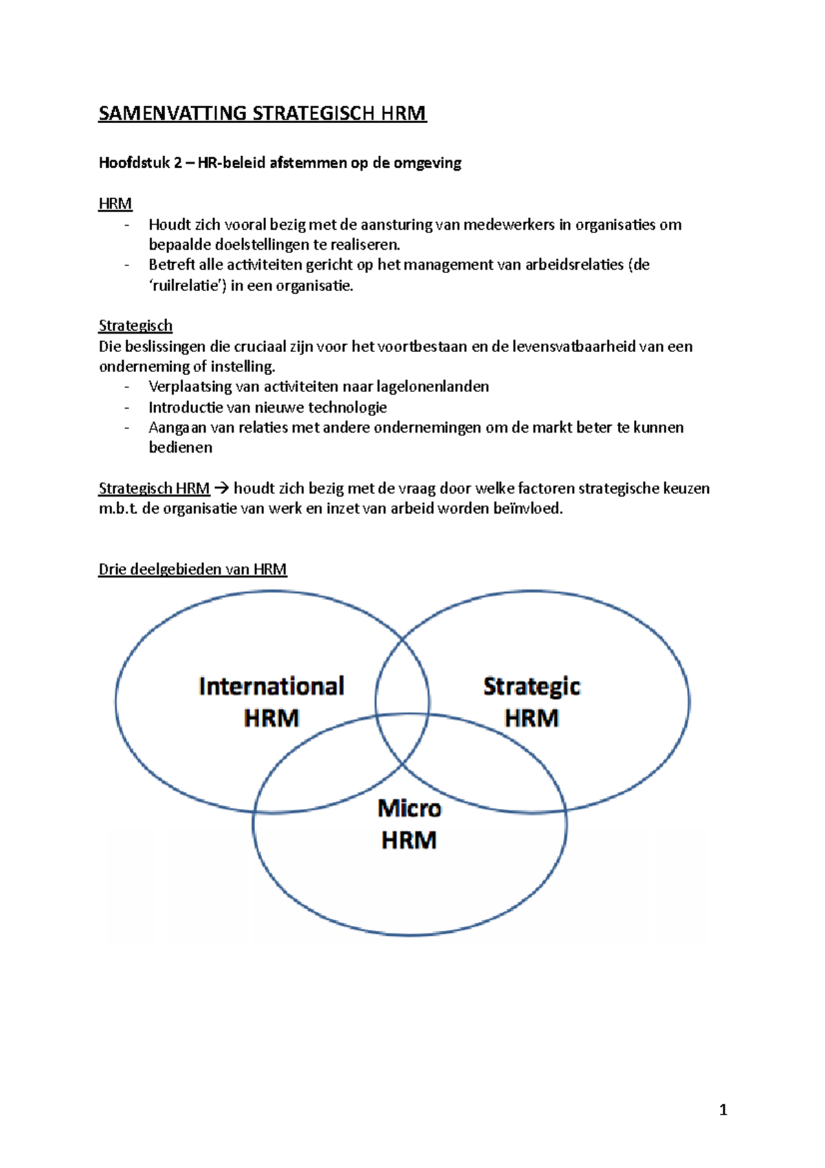 Strategisch HRM Samenvatting Hoofdstuk 2 en 4 Overzicht - Studeersnel