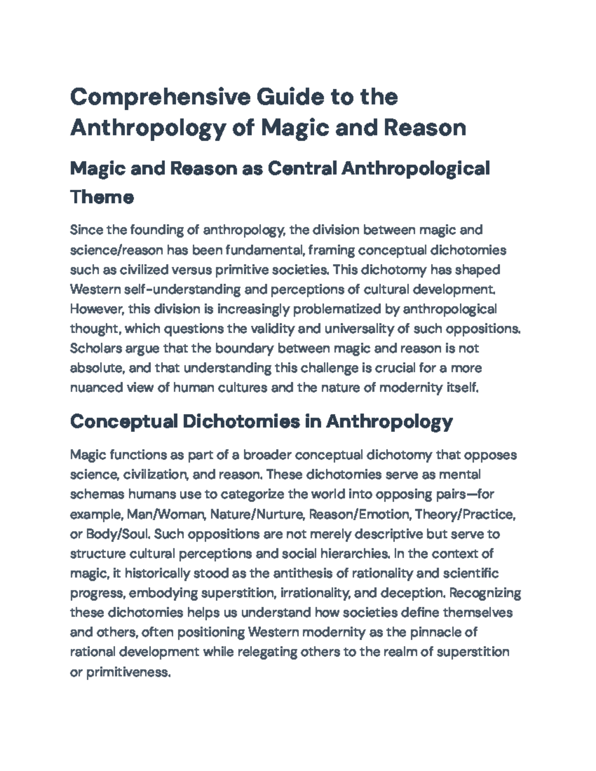 Comprehensive Guide to Anthropology: Magic vs. Reason Analysis - Studocu