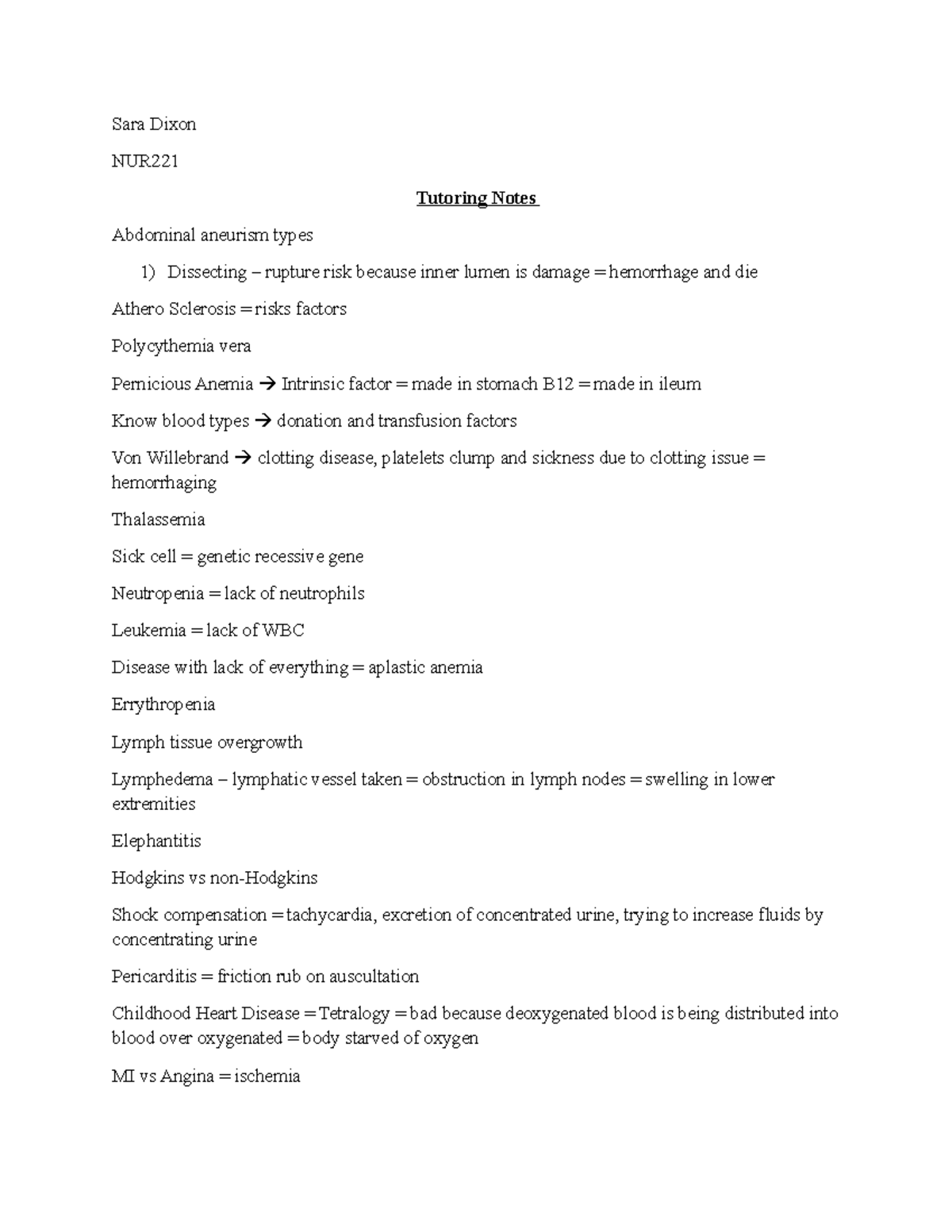 NUR221 Final Exam Tutoring Notes on Abdominal Aneurysms and Related ...