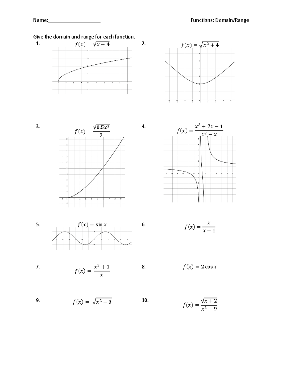 Intmath-domain and range worksheet - Name:___________________ Functions ...