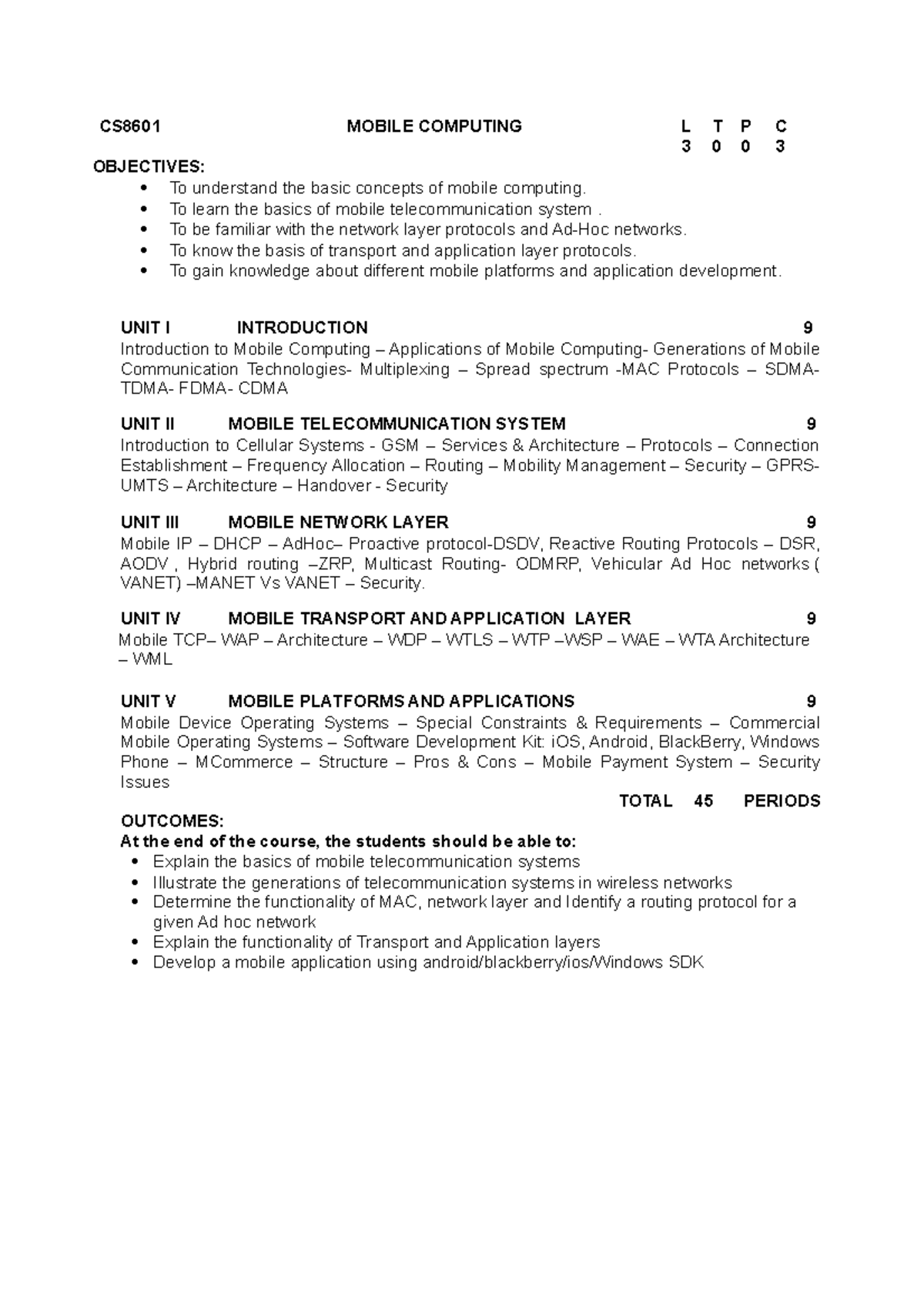 CS8601 mc - Lecture notes 5 - CS8601 MOBILE COMPUTING L T P C 3 0 0 3 ...