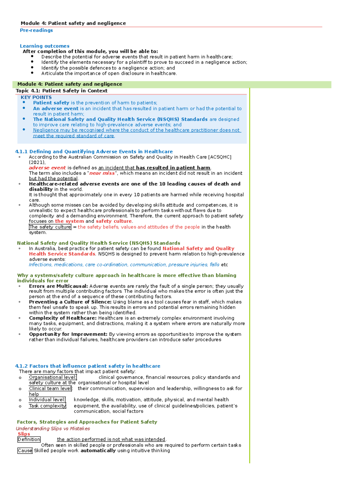 2805NRS Module 4: Patient Safety, Negligence, and Open Disclosure - Studocu