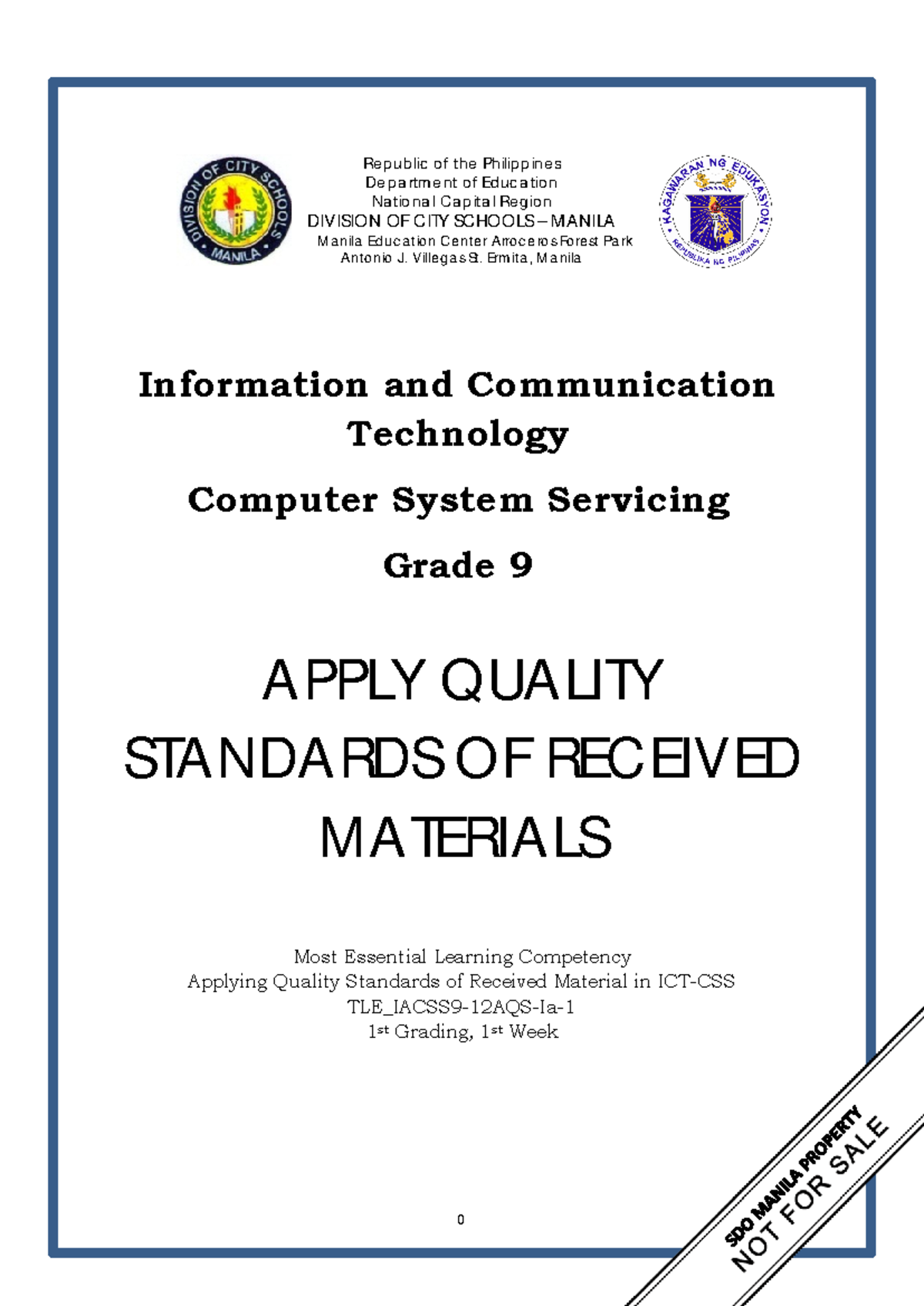 TLE-TE-9 Q1 W1 Module 1: Quality Standards in ICT-CSS - Studocu