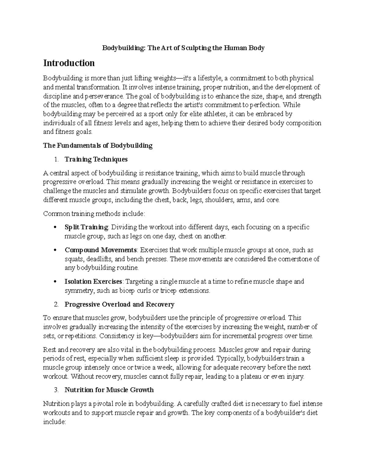 Introduction to Bodybuilding - Bodybuilding: The Art of Sculpting the ...