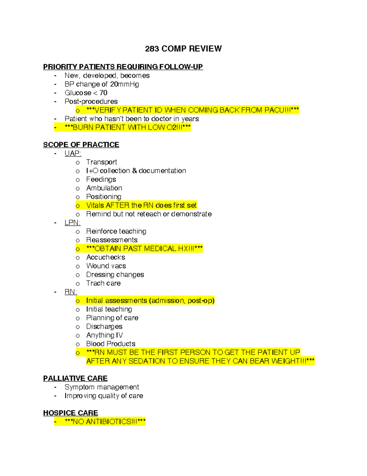 283 COMP Final Exam Review: Key Concepts and Clinical Guidelines - Studocu