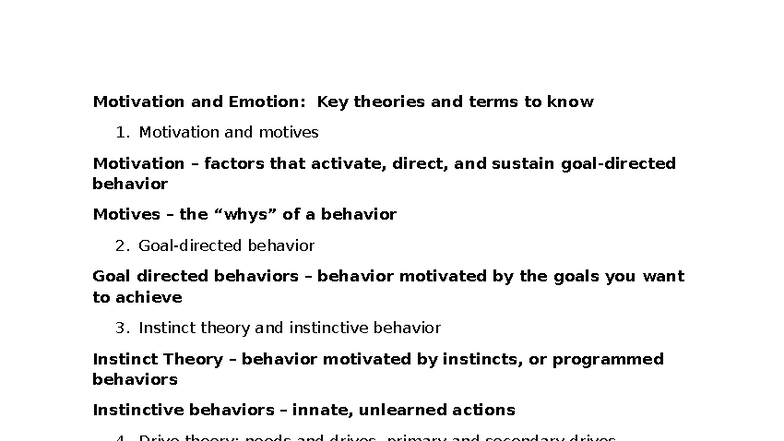 Psychology 101: Key Theories in Motivation and Emotion for Exam 3 - Studocu