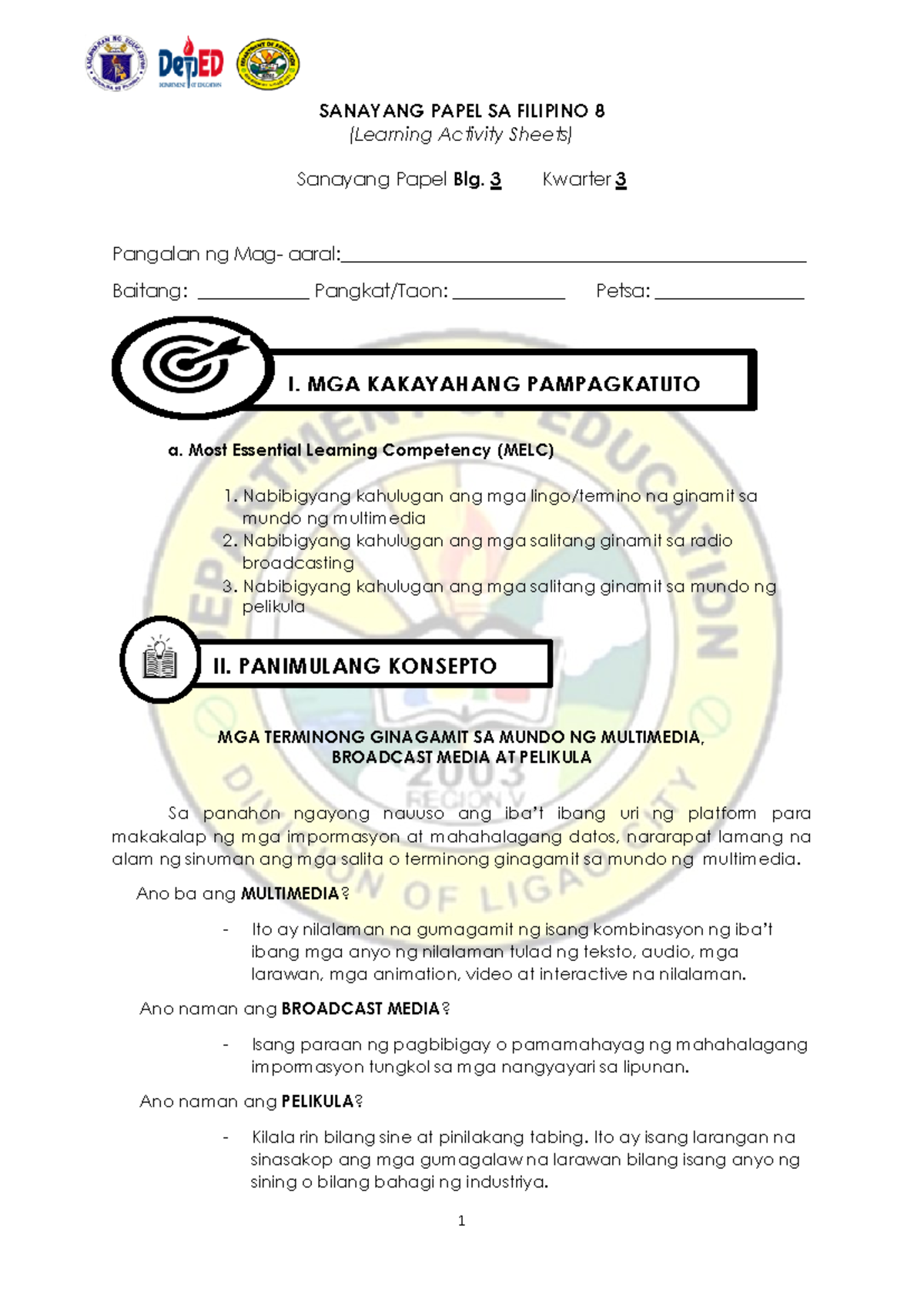 G8 LAS 3 multi media - Learning materials Learning materials Learning materials Learning ...