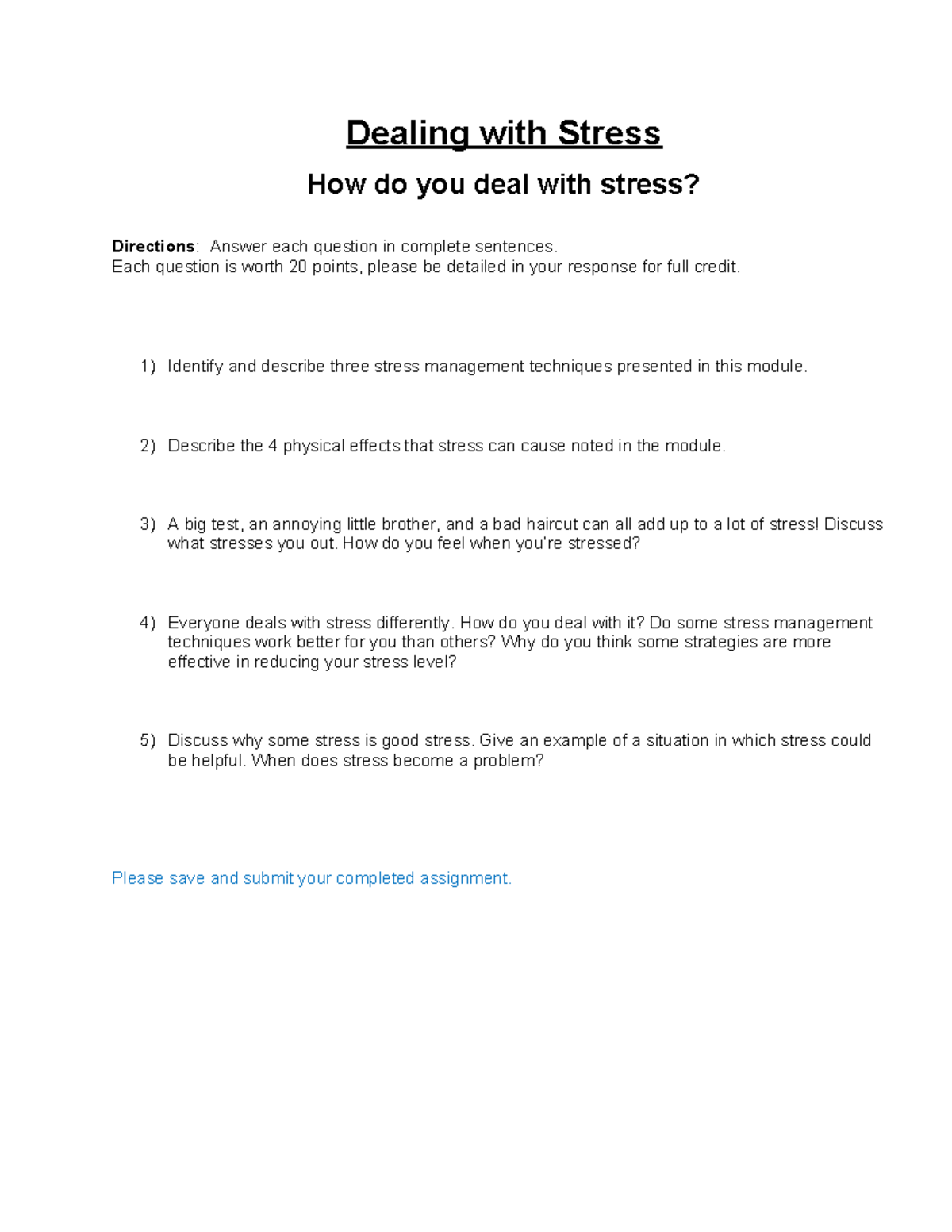Stress Management Techniques: Assignment 2 Insights - Studocu