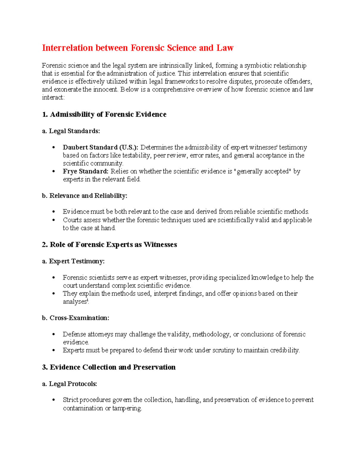 Forensic Science and Law: Interrelation and Implications (Course Code ...