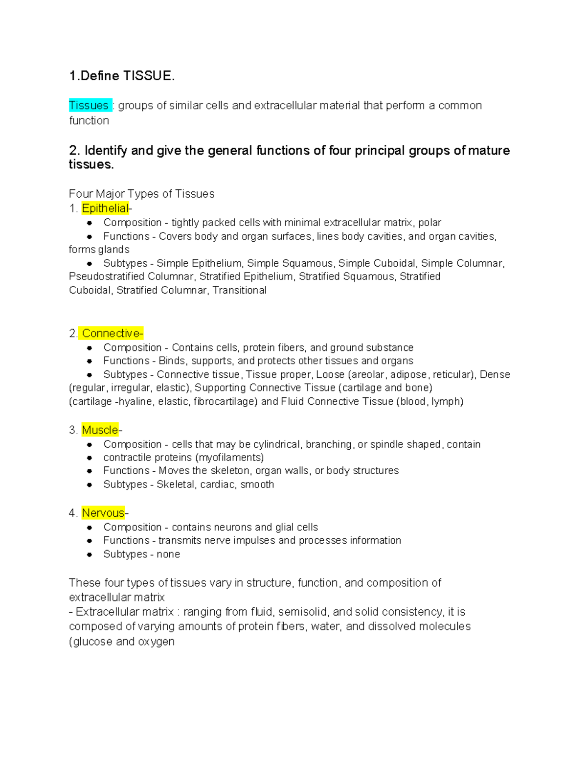 Chapter 2 Study Guide: Overview of Tissues in Human Anatomy ...