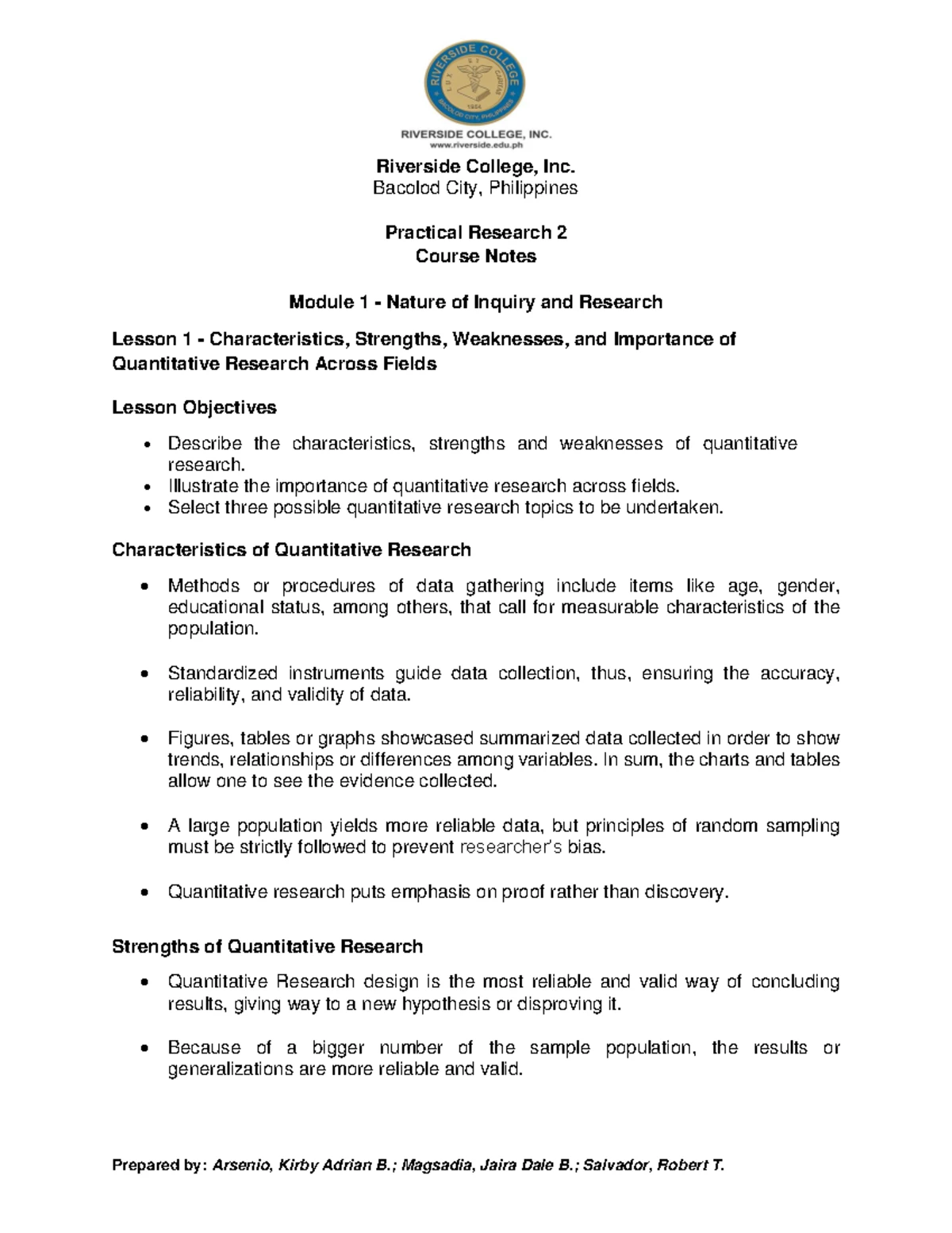 PRACTICAL RESEARCH 2 SHS Course Notes - Riverside College, Inc. Bacolod ...