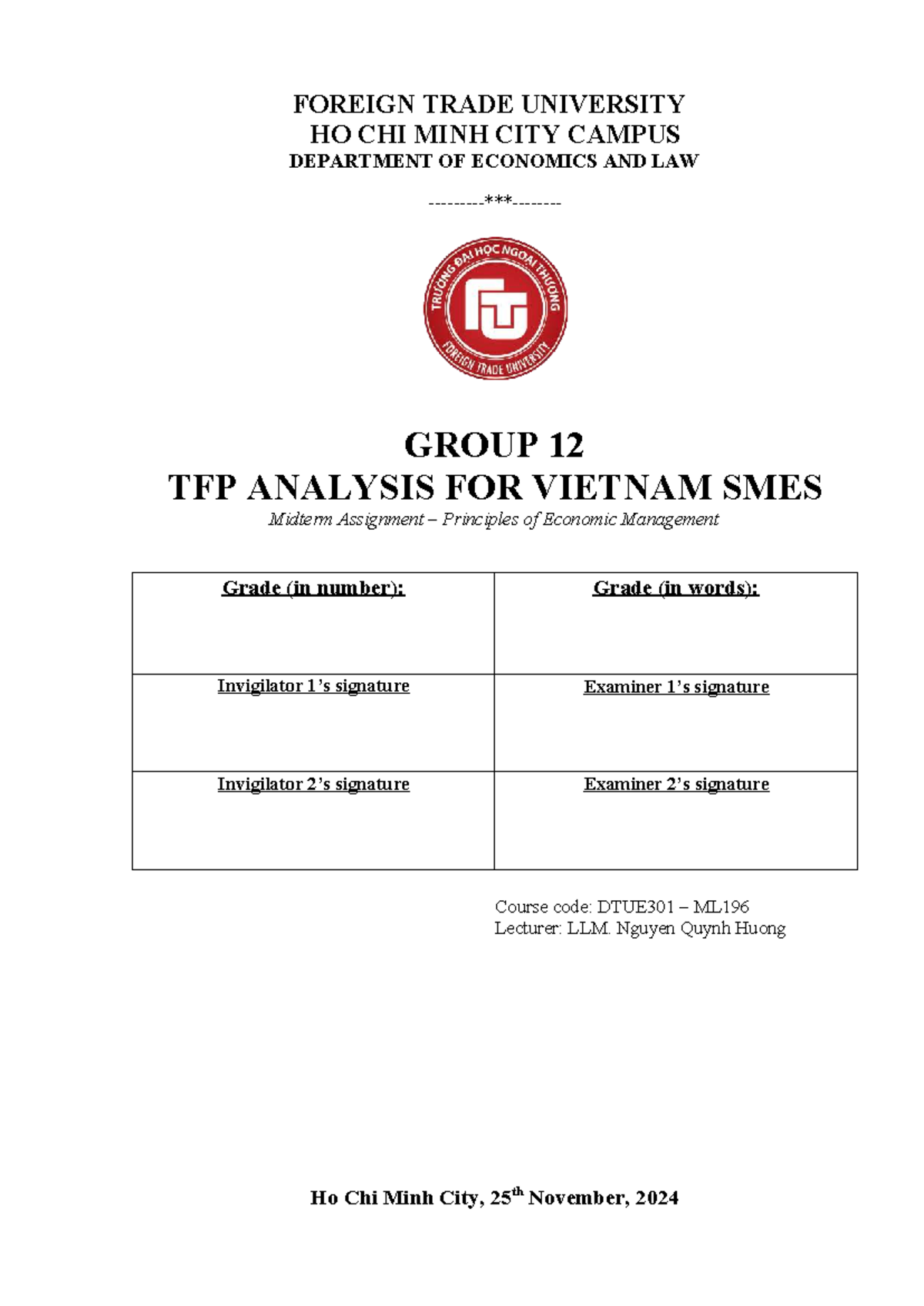 Assignment Cover - fadf - English for Business - FOREIGN TRADE ...