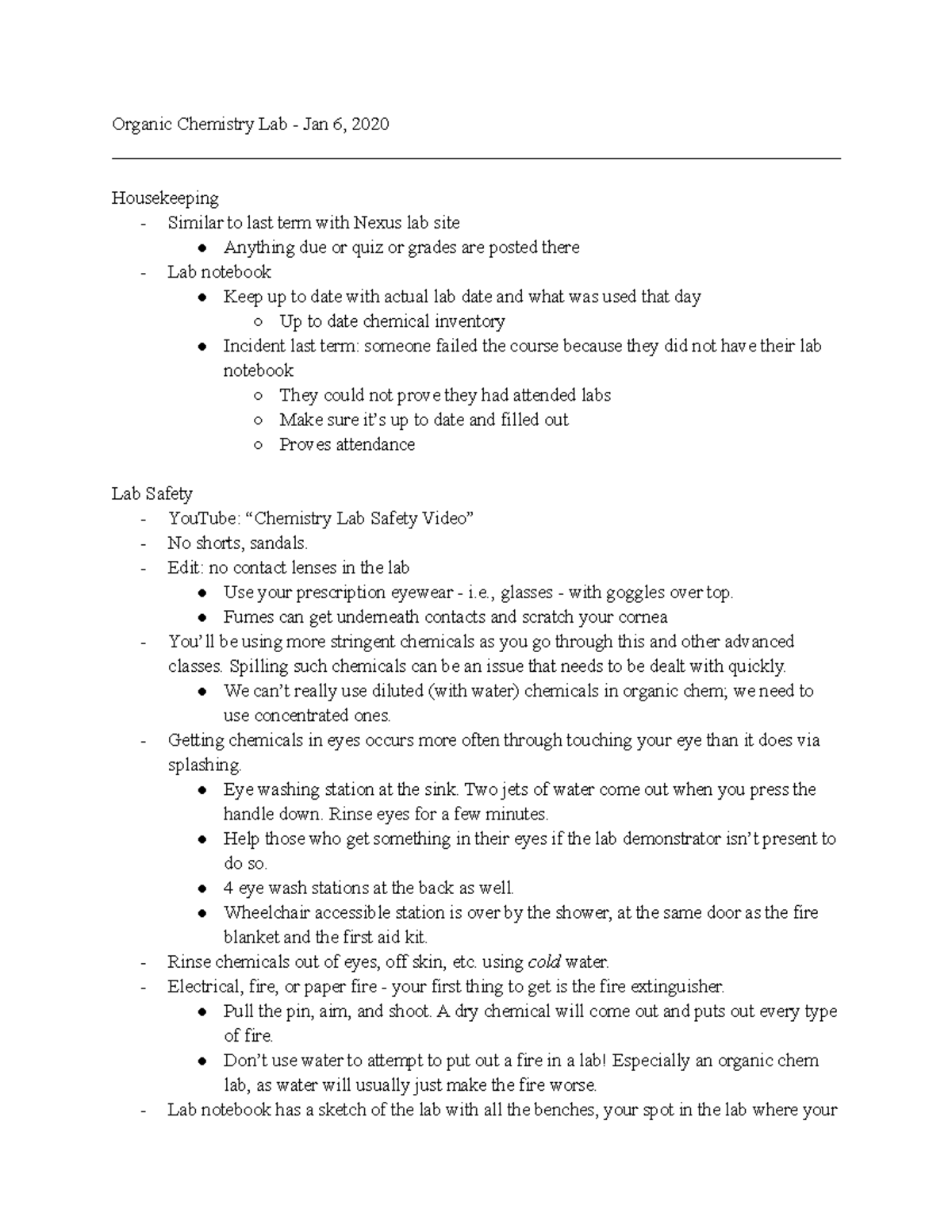 Organic Chemistry I Lab (Jan 6, 2020) - Organic Chemistry Lab - Jan 6 ...