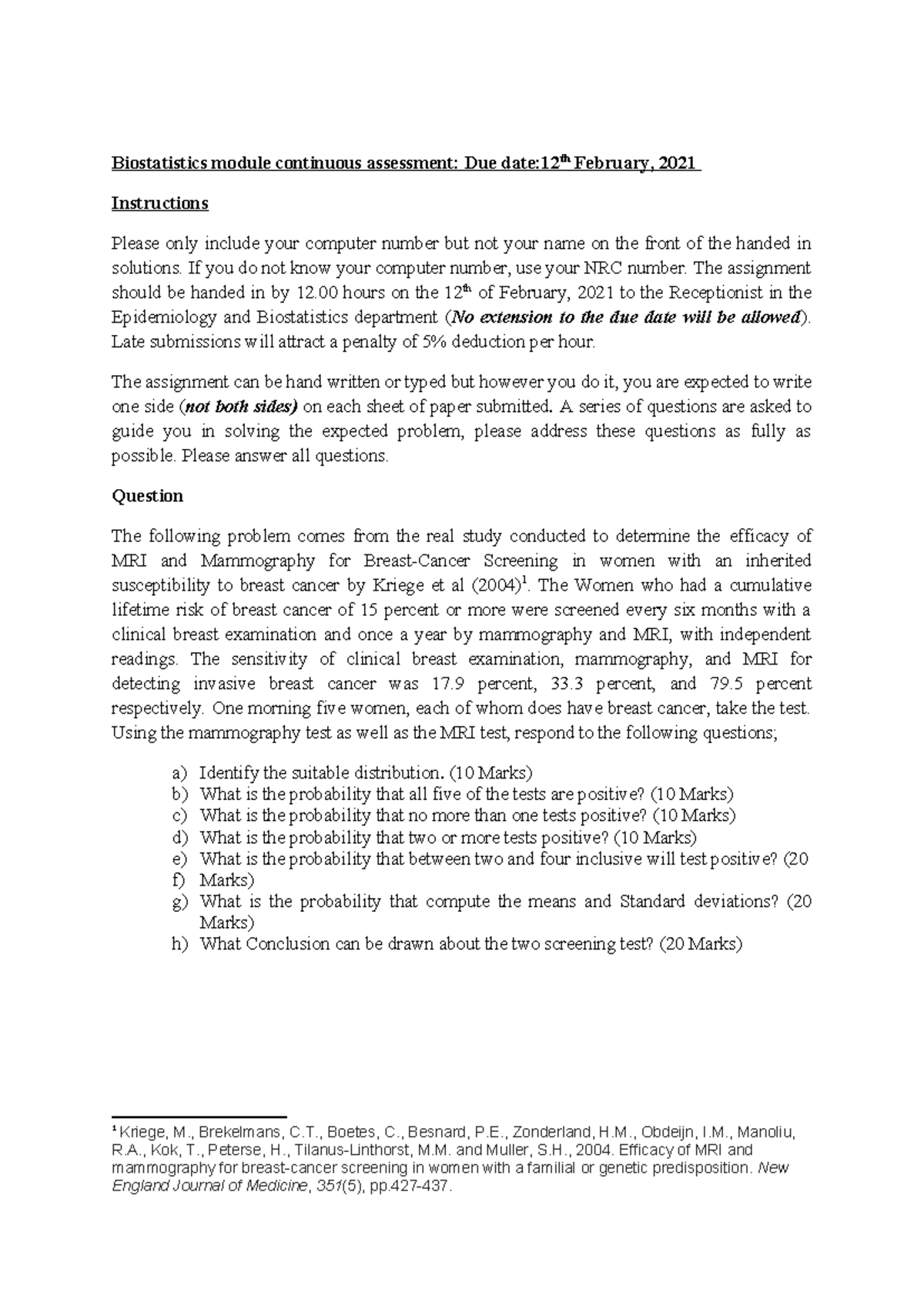 Assignment on Probability: Biostatistics Module CA (Due: 12th Feb 2021) - Studocu