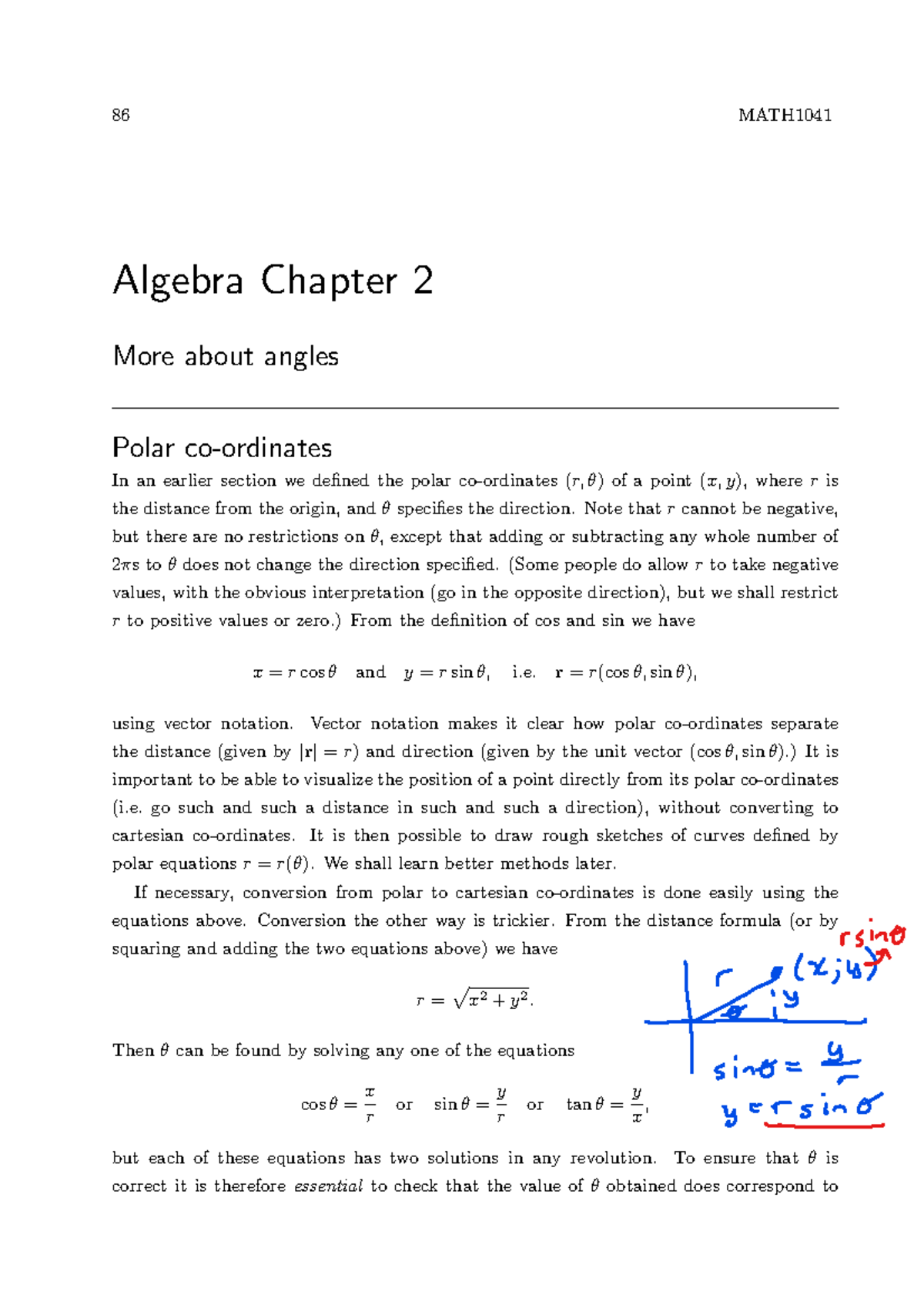 MATH1041 Algebra Chapter 2: Polar Coordinates and Inverse Trigonometric ...