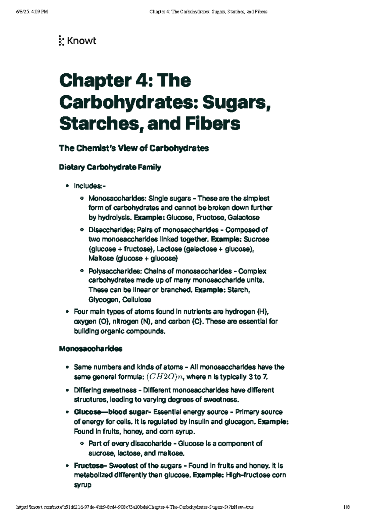 Chapter 4: The Carbohydrates - Sugars, Starches, and Fibers Overview ...