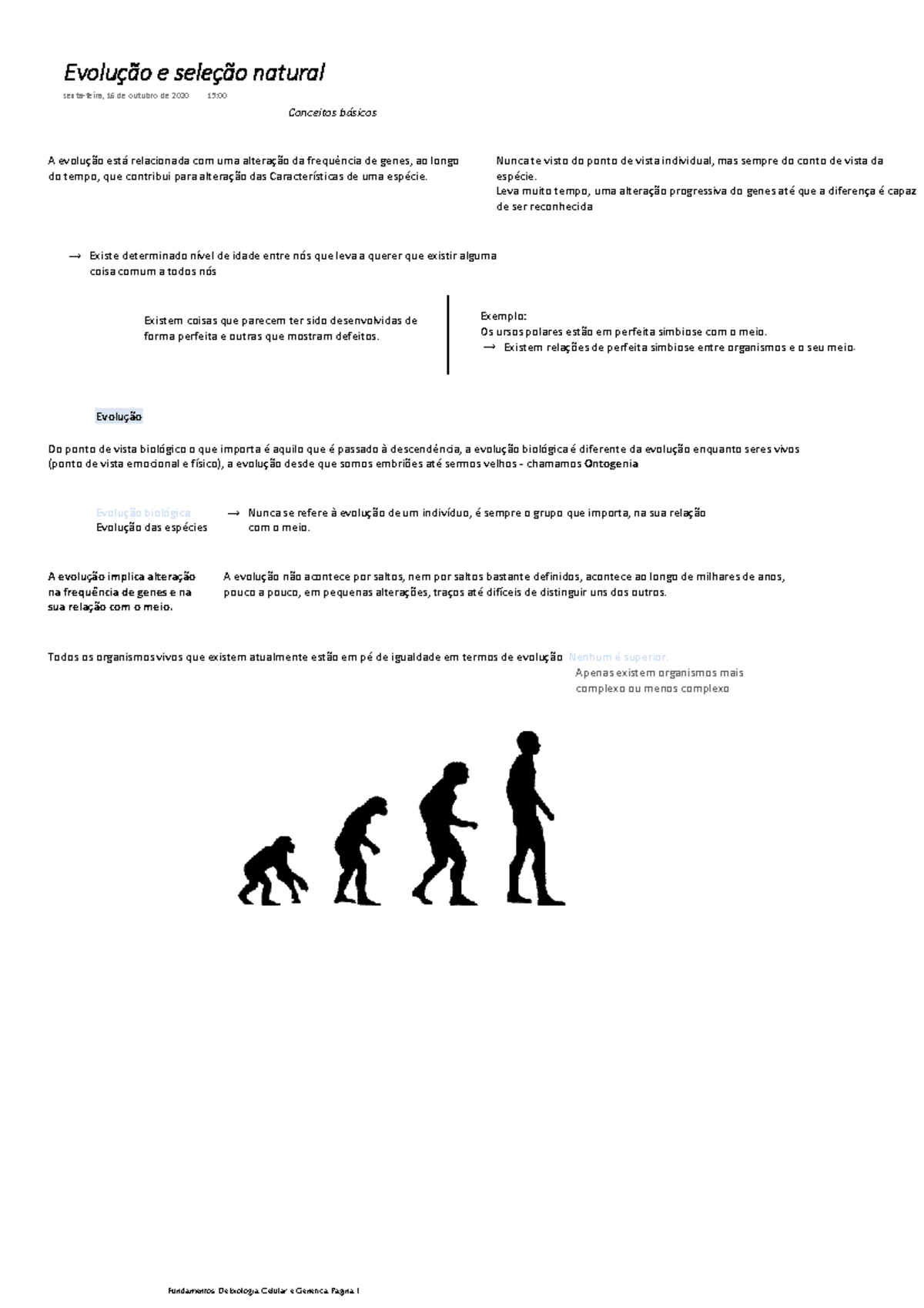 Resumo de FDBG 1º Freq - apontamentos sobre a a evolução - Conceitos ...